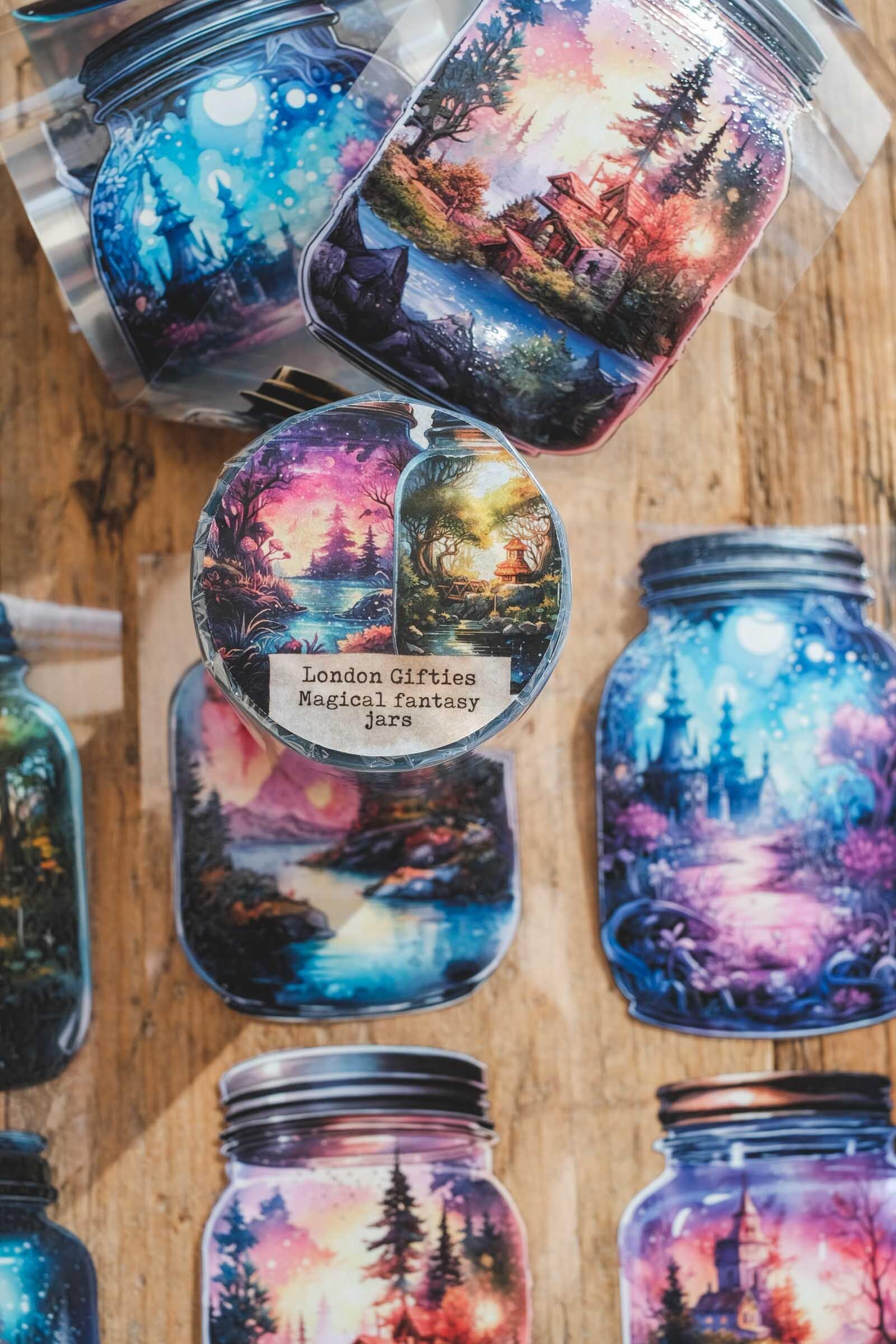 Magical fantasy jars - raised 3D gloss 7cm wide PET London Gifties tape 10m