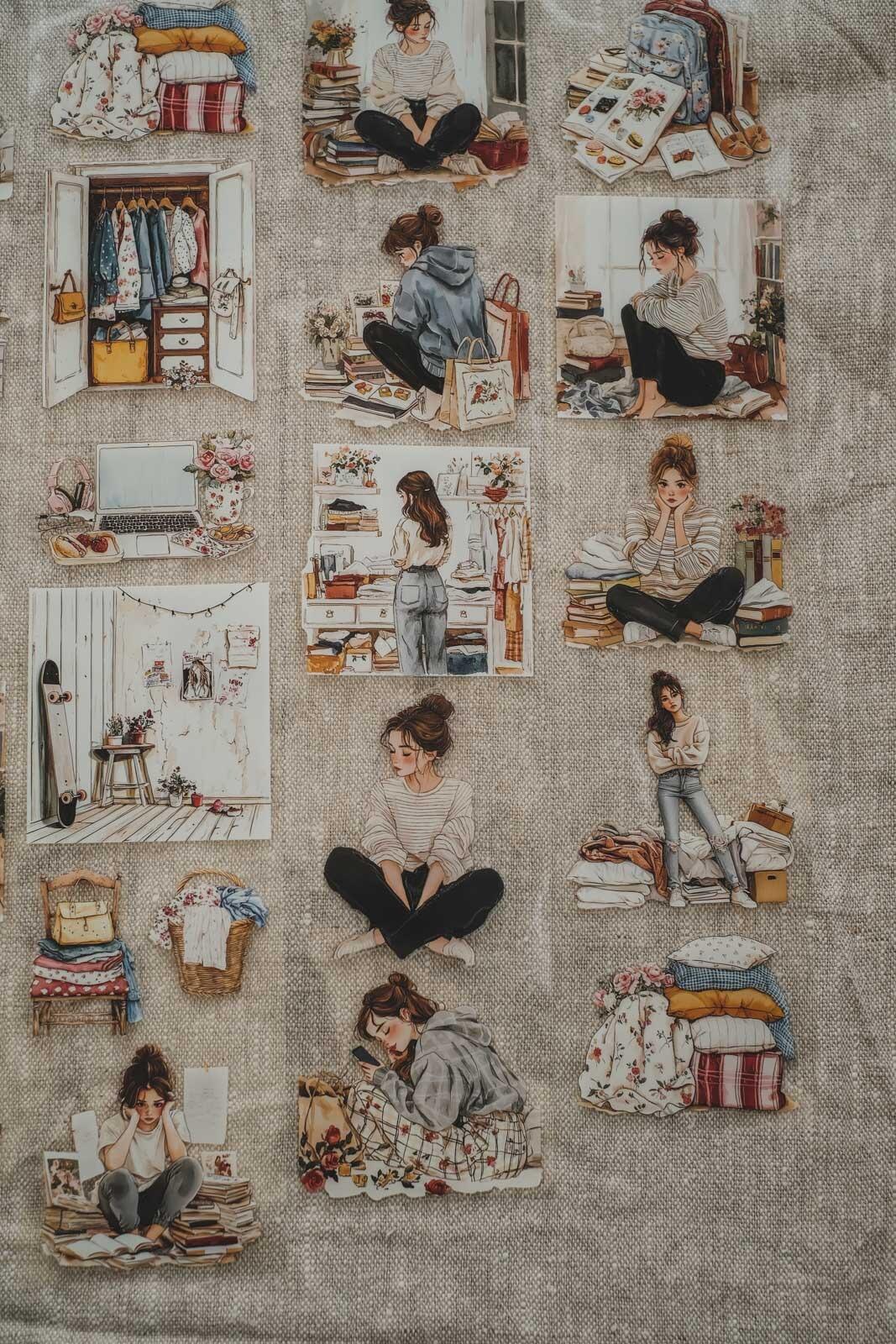 Everyday messy bedroom girls - kiss-cut raised 3D gloss 7cm wide PET ...