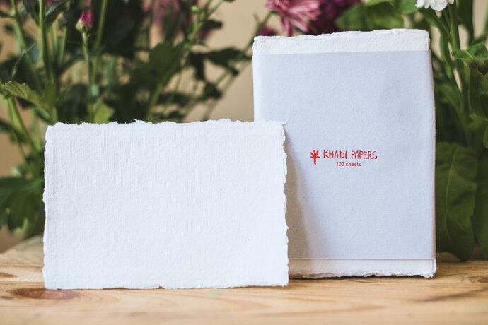 Khadi Paper - A6 sized white cotton rag watercolour paper - 640 gsm ...