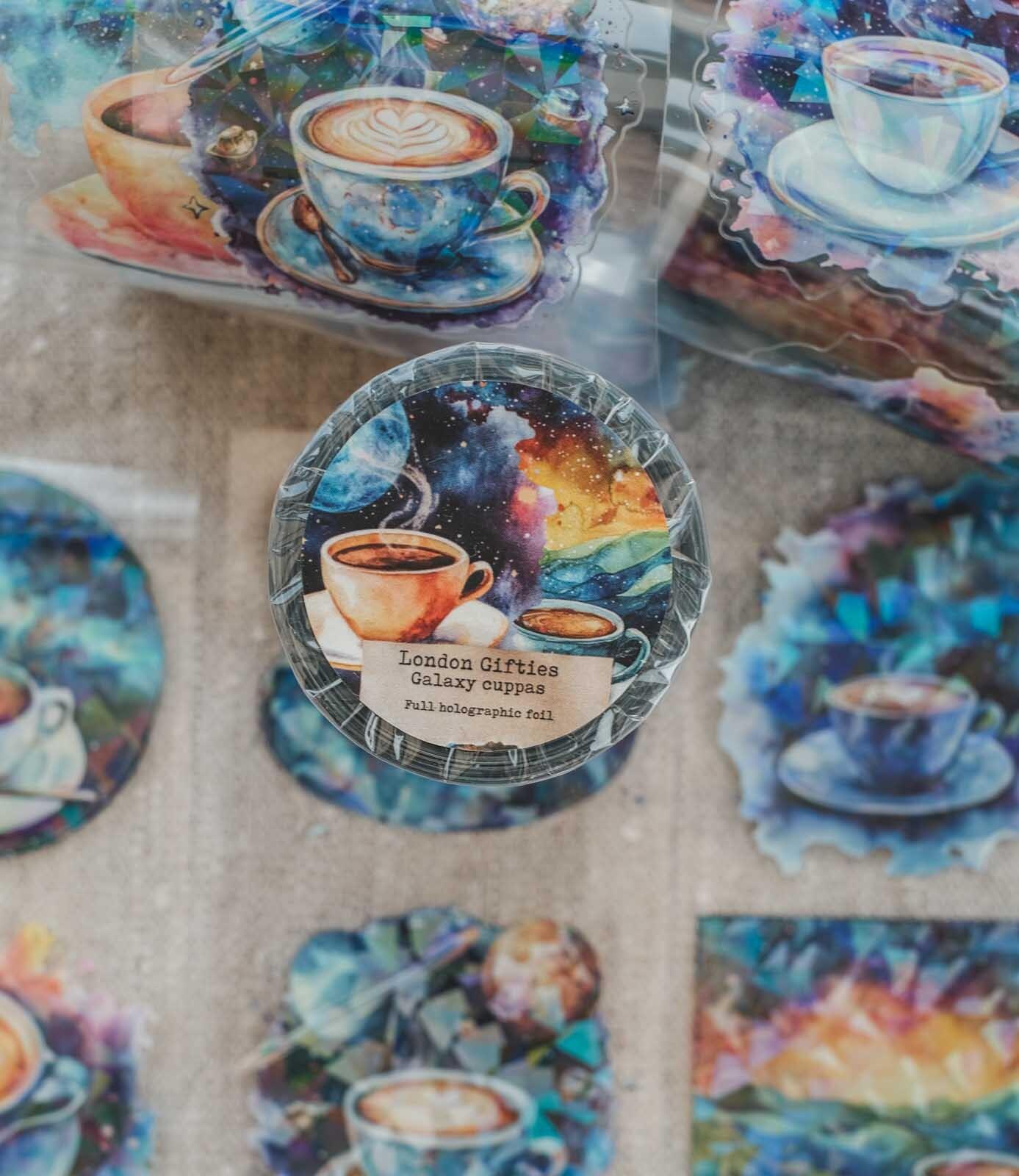 Galaxy cuppas - MINI all holographic foil kiss-cut raised 6cm wide PET ...