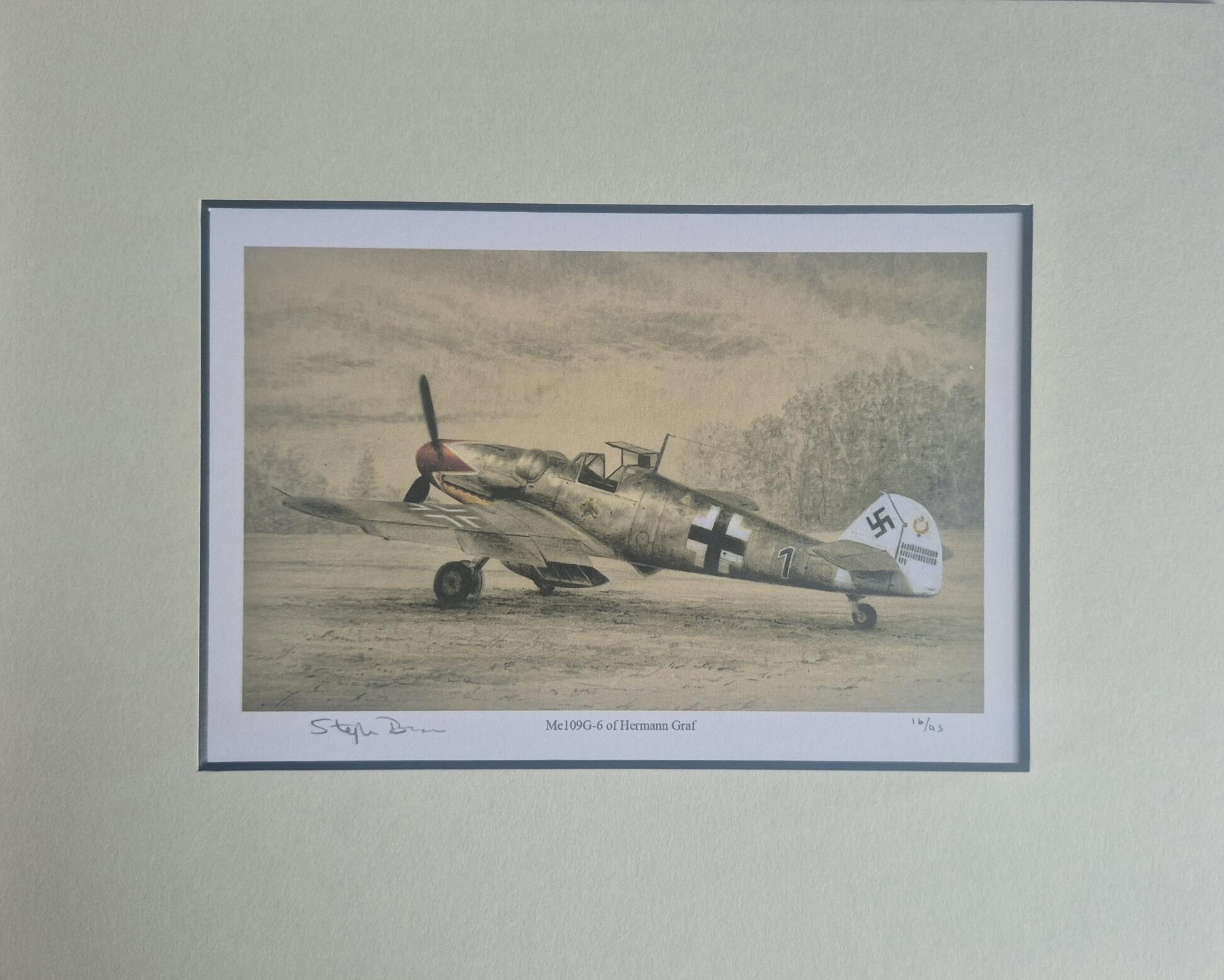 Me109G-6 of Herman Graf by Stephen Brown - Small Graphite Cameo Print