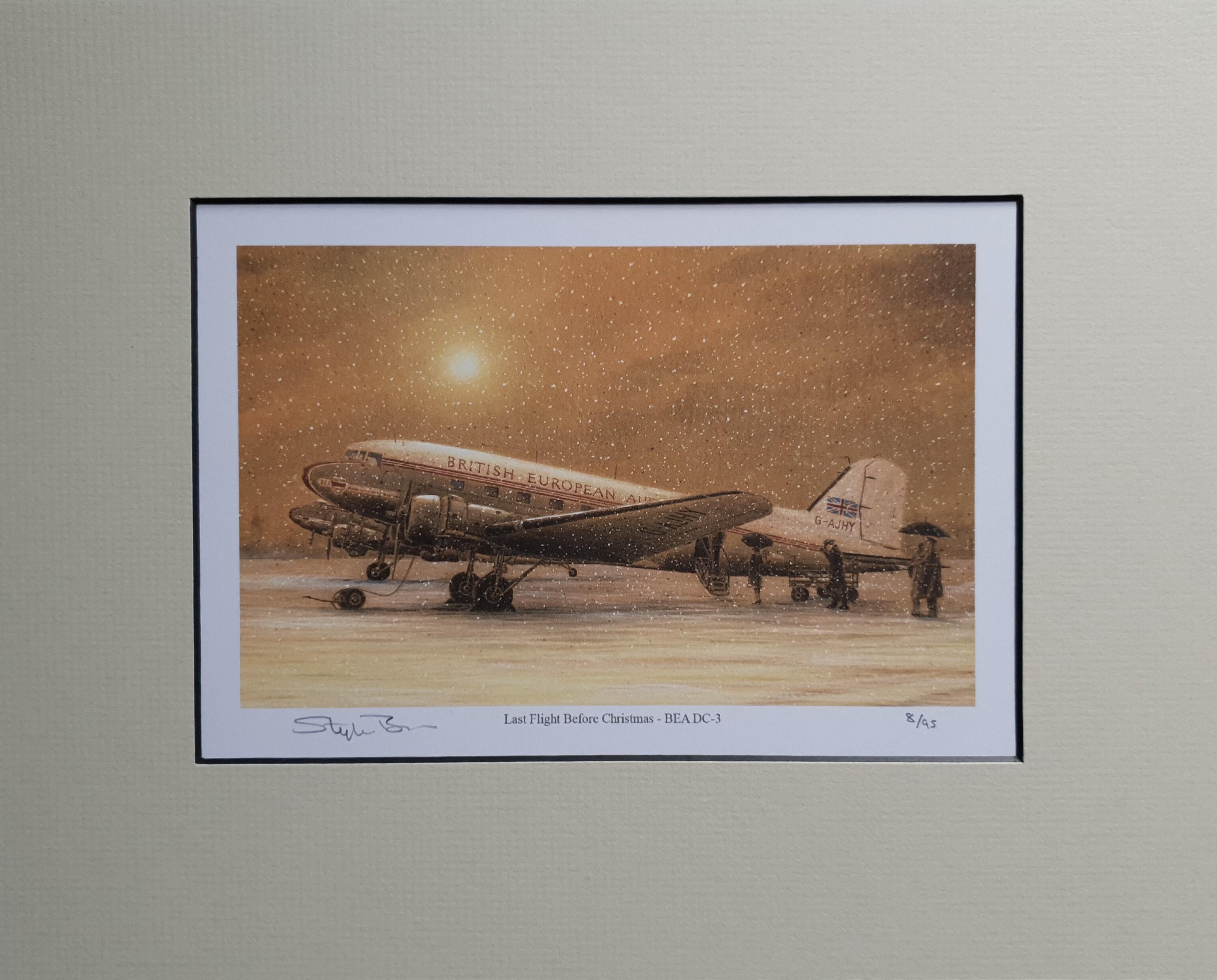 Last Flight Before Christmas-BEA DC-3 by Stephen Brown - Small graphite ...