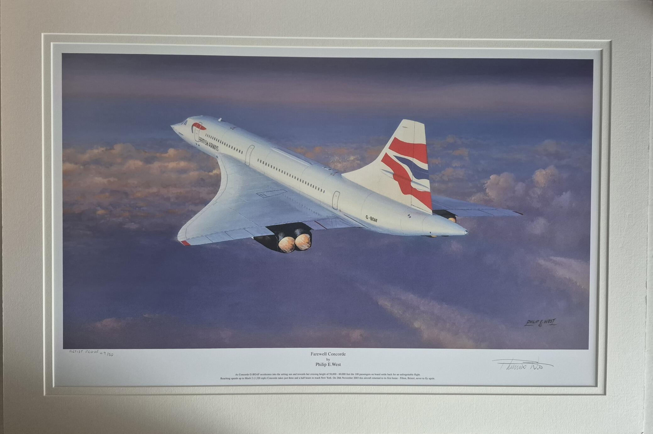 Farewell Concorde by Philip E West Artist Proof Mounted Edition