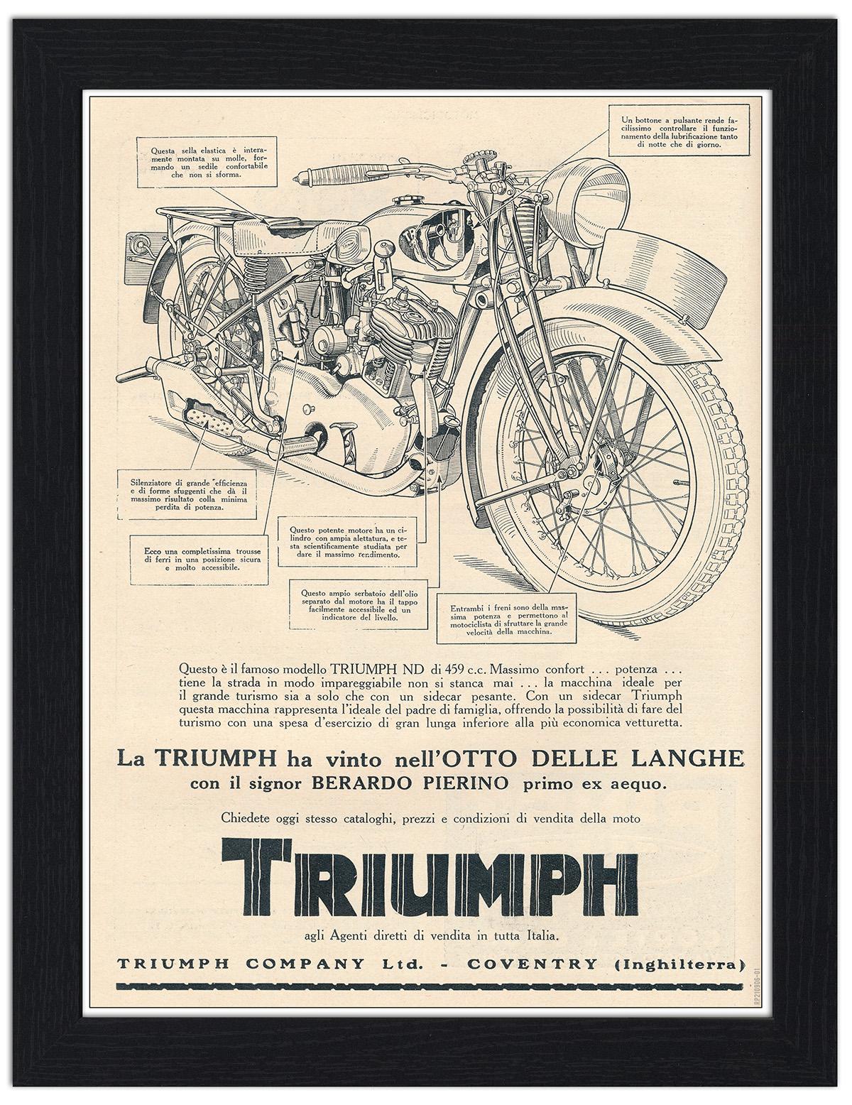 Triumph Motorcycle Advert Italy 1932 : Art Print £7.99 / Framed Print £ ...