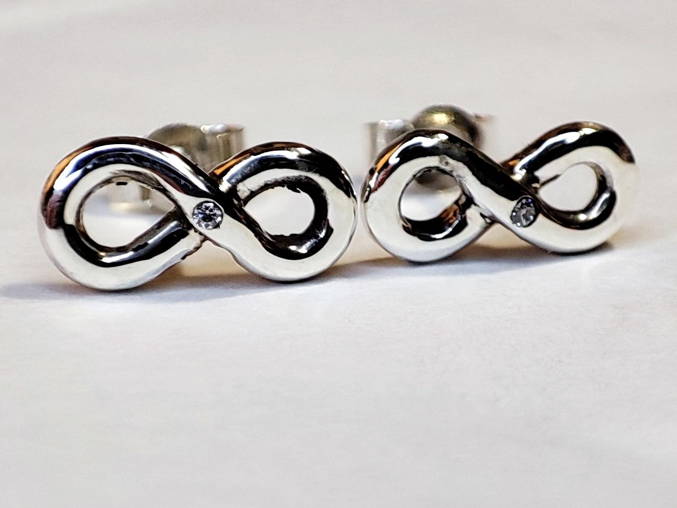 Infinity Stud Earrings with Single Cubic Zirconia, handmade in Sterling ...