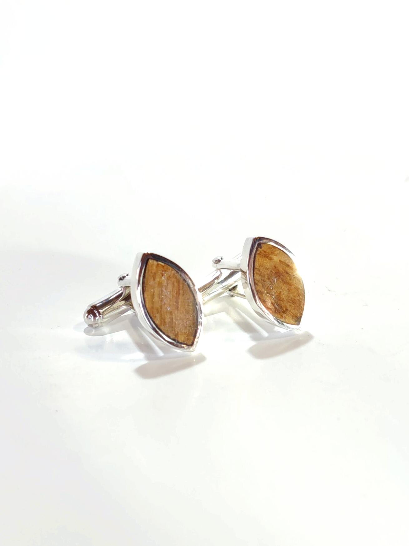 Oak Inlay Cufflinks with Oval design handmade from Sterling Silver and ...