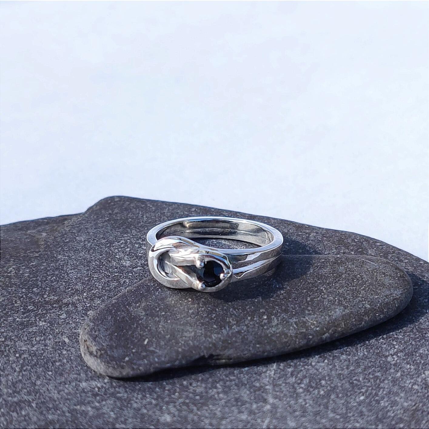 Reef Knot ring with Natural Sapphire, handmade with recycled sterling ...