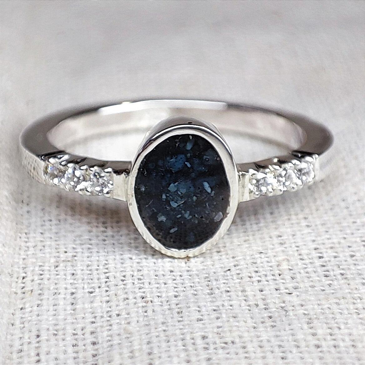 Sterling Silver Memorial Oval Ring with Cubic Zirconia