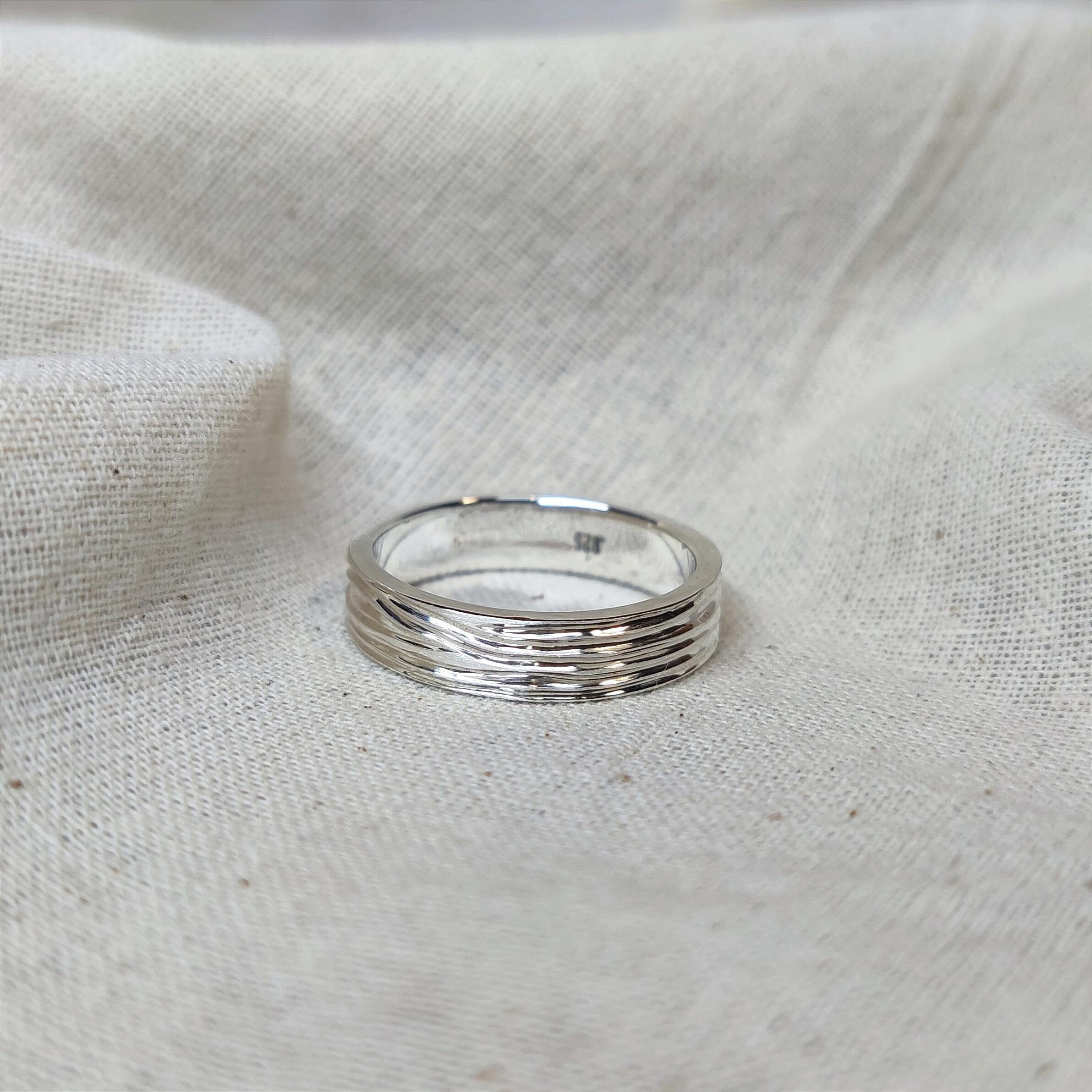 Hand Engraved Ribbon Ring, Recycled Sterling Silver