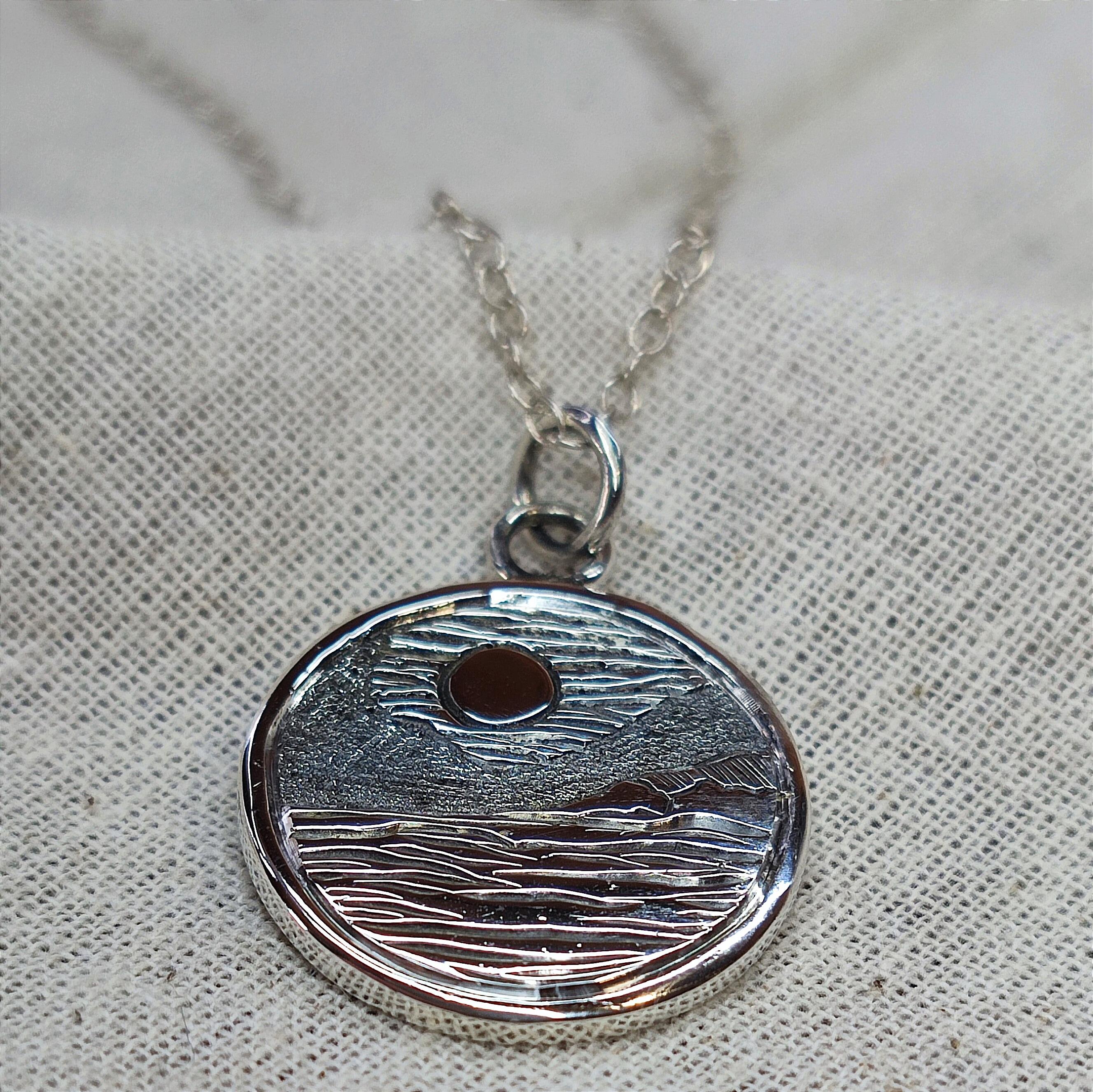 Hand Engraved Circular Pendant, Glistening Waters, handmade with ...