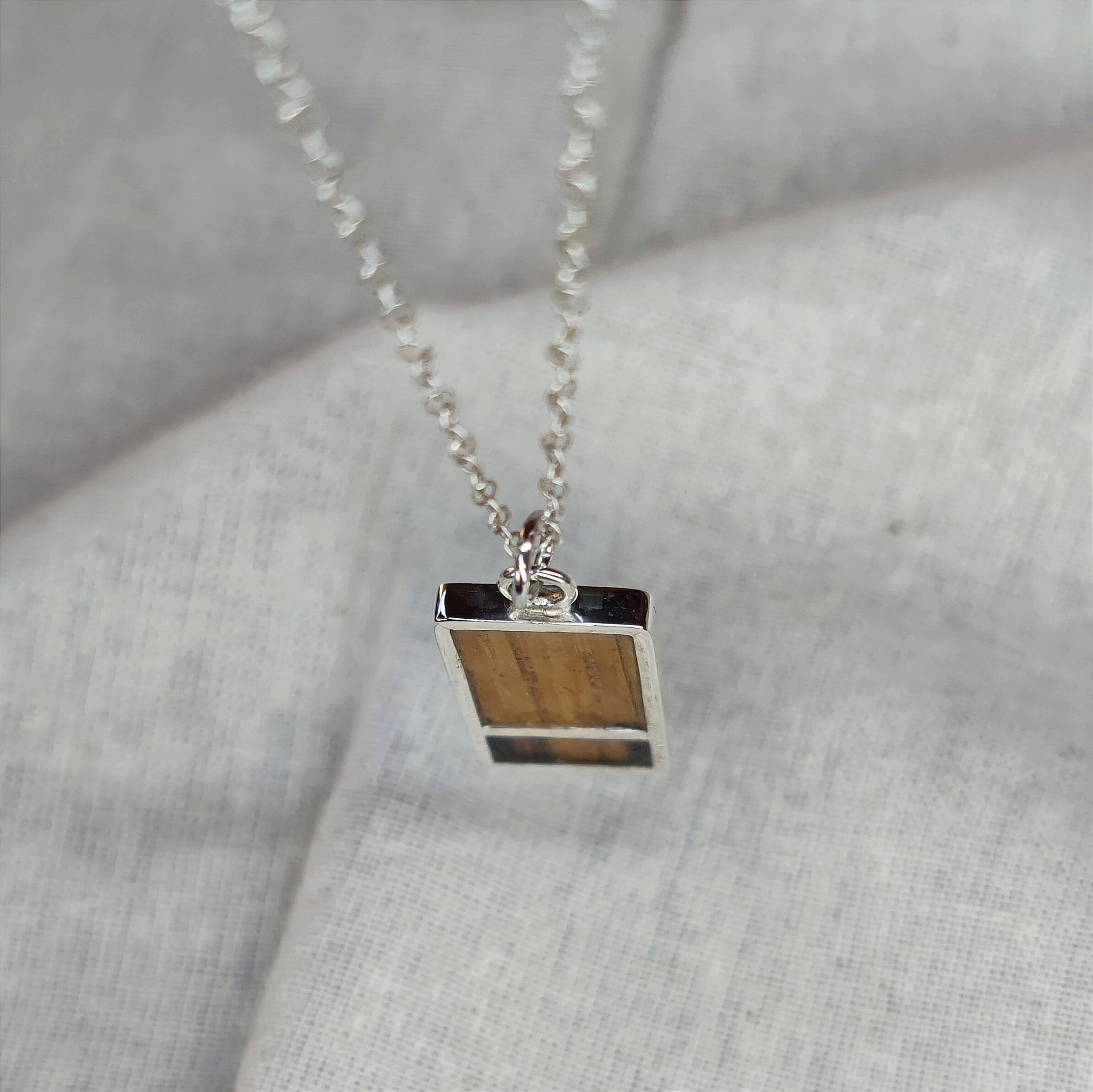 Rectangular Oak Inlay Pendant, handmade with Scottish Oak and Sterling ...