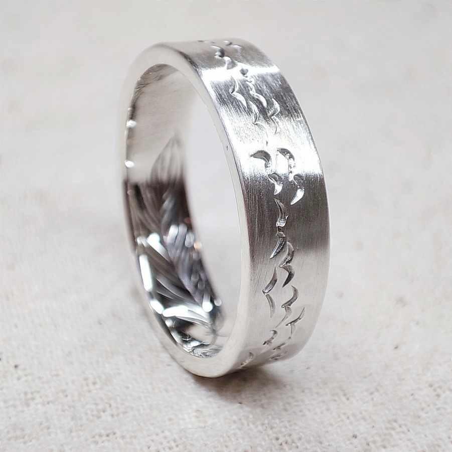 Birds Wide Band Ring with Inner Feather Engraving, handmade with ...