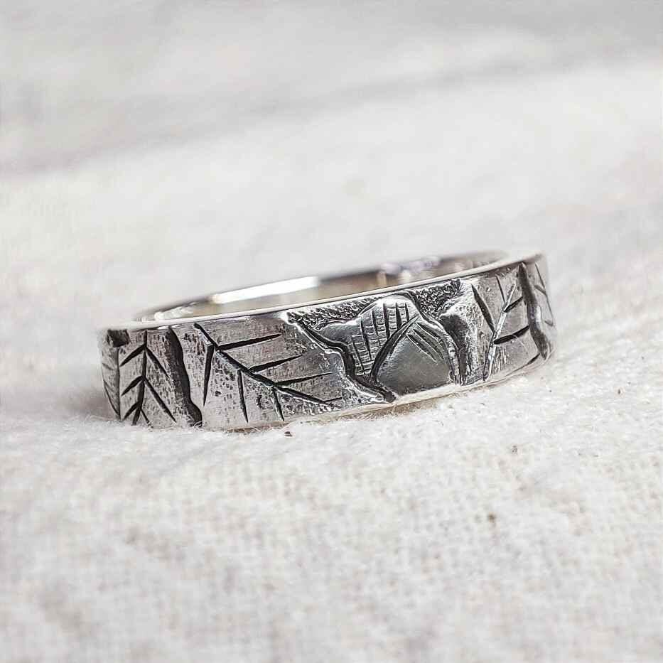 Hand Engraved Oak Leaf Ring, with single Acorn, handmade with recycled ...