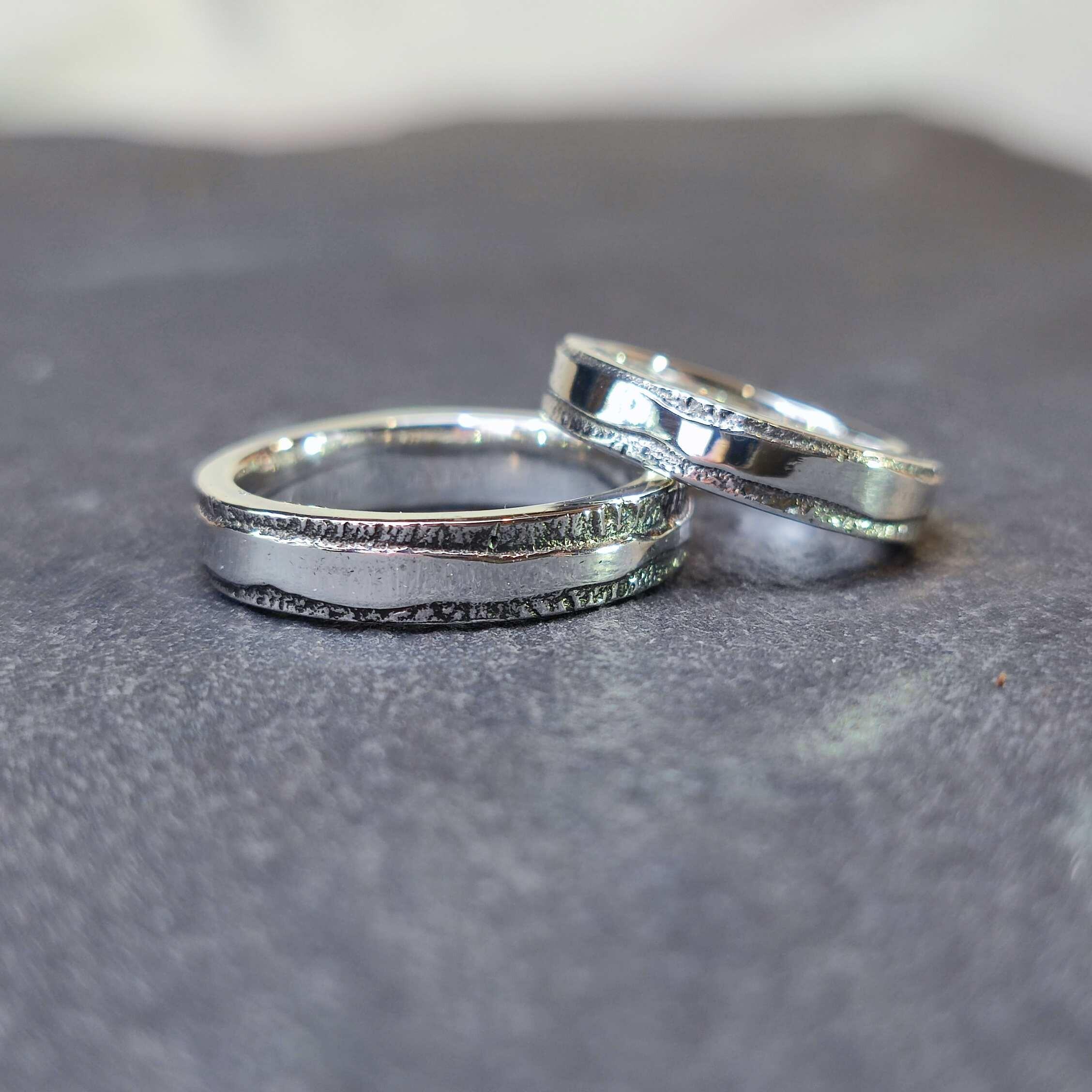 Stream Wedding Ring Set, made with recycled sterling silver