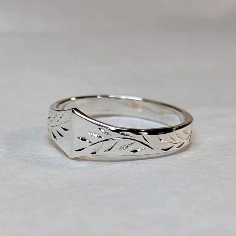 Hand Engraved Olive Branch Shaped Ring, with high polish finish ...