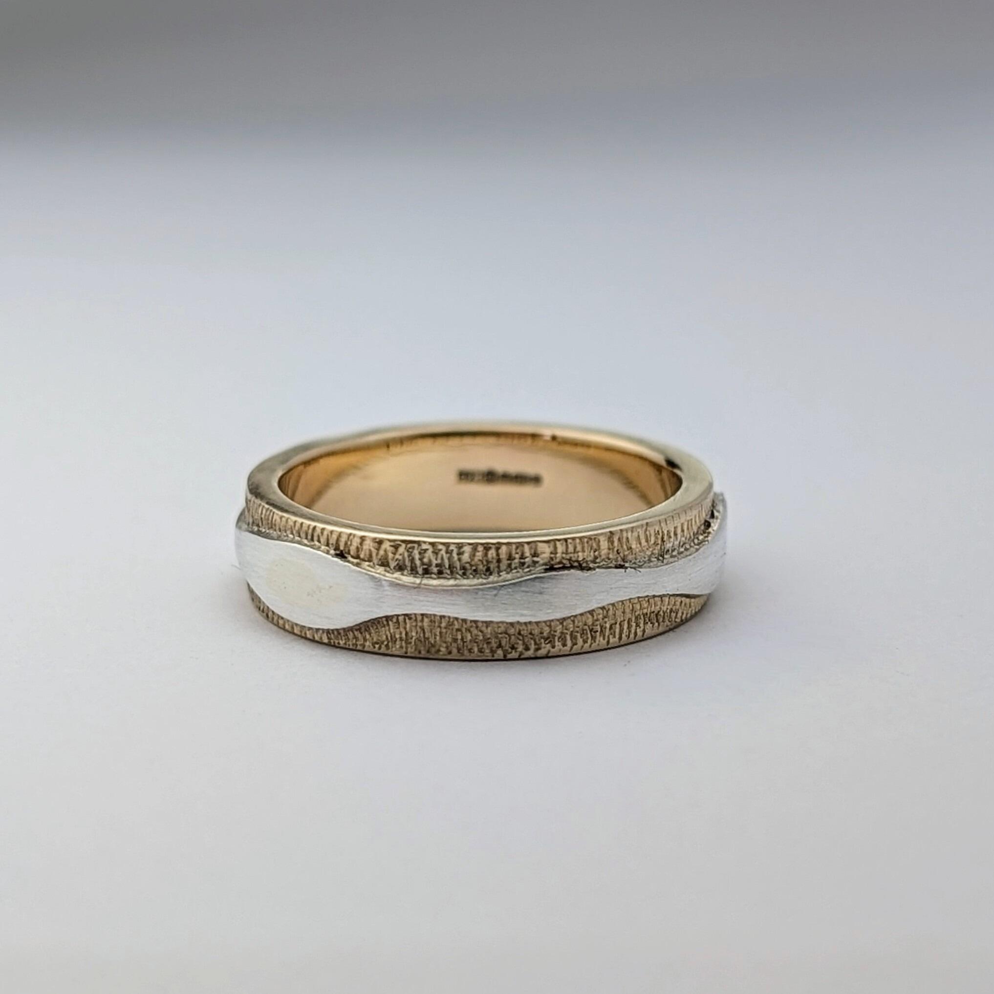 Handmade 9ct Gold and Sterling Silver Stream Wedding Band, available in ...