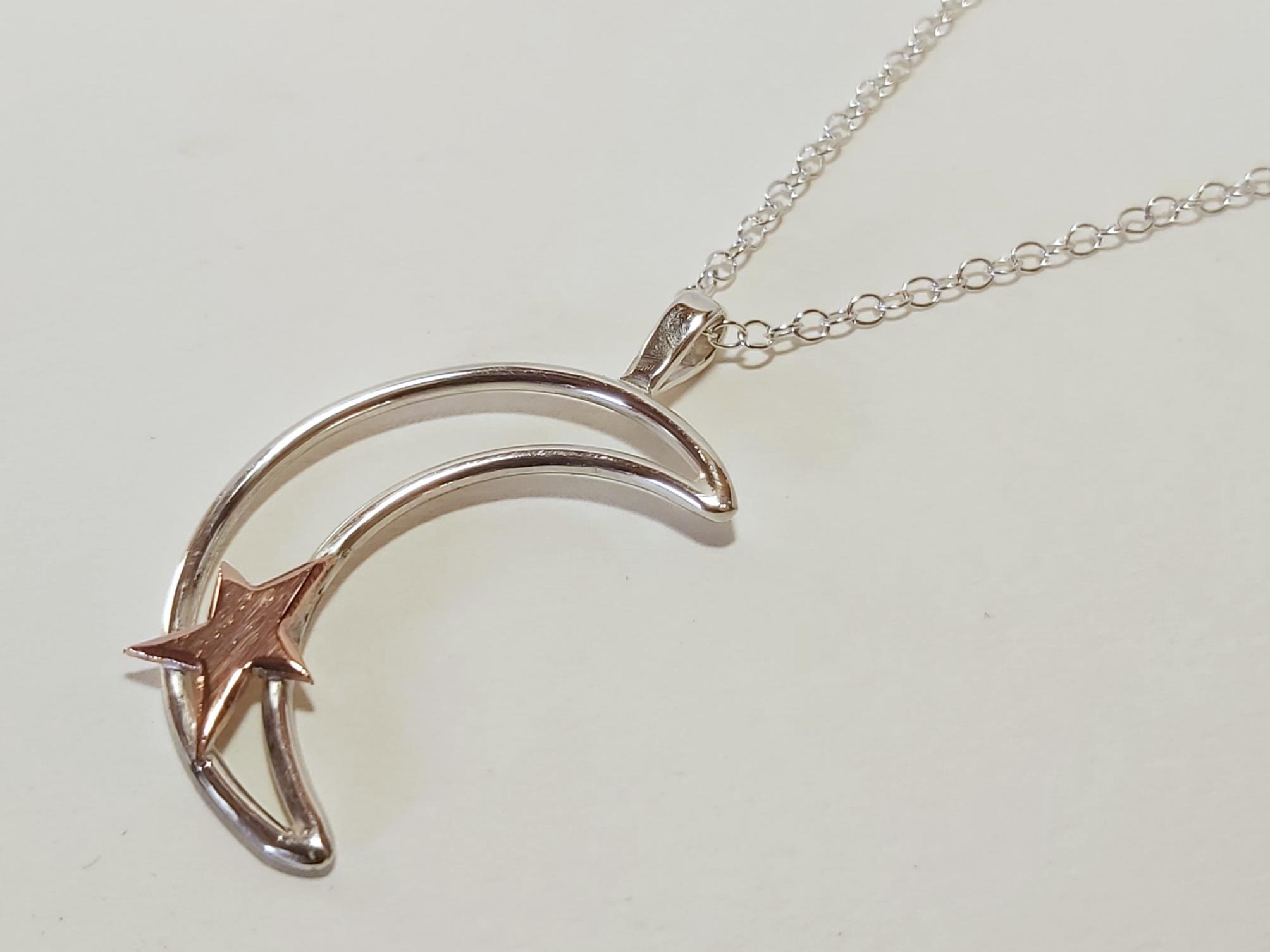 Sterling Silver Moon and Copper Star Pendant