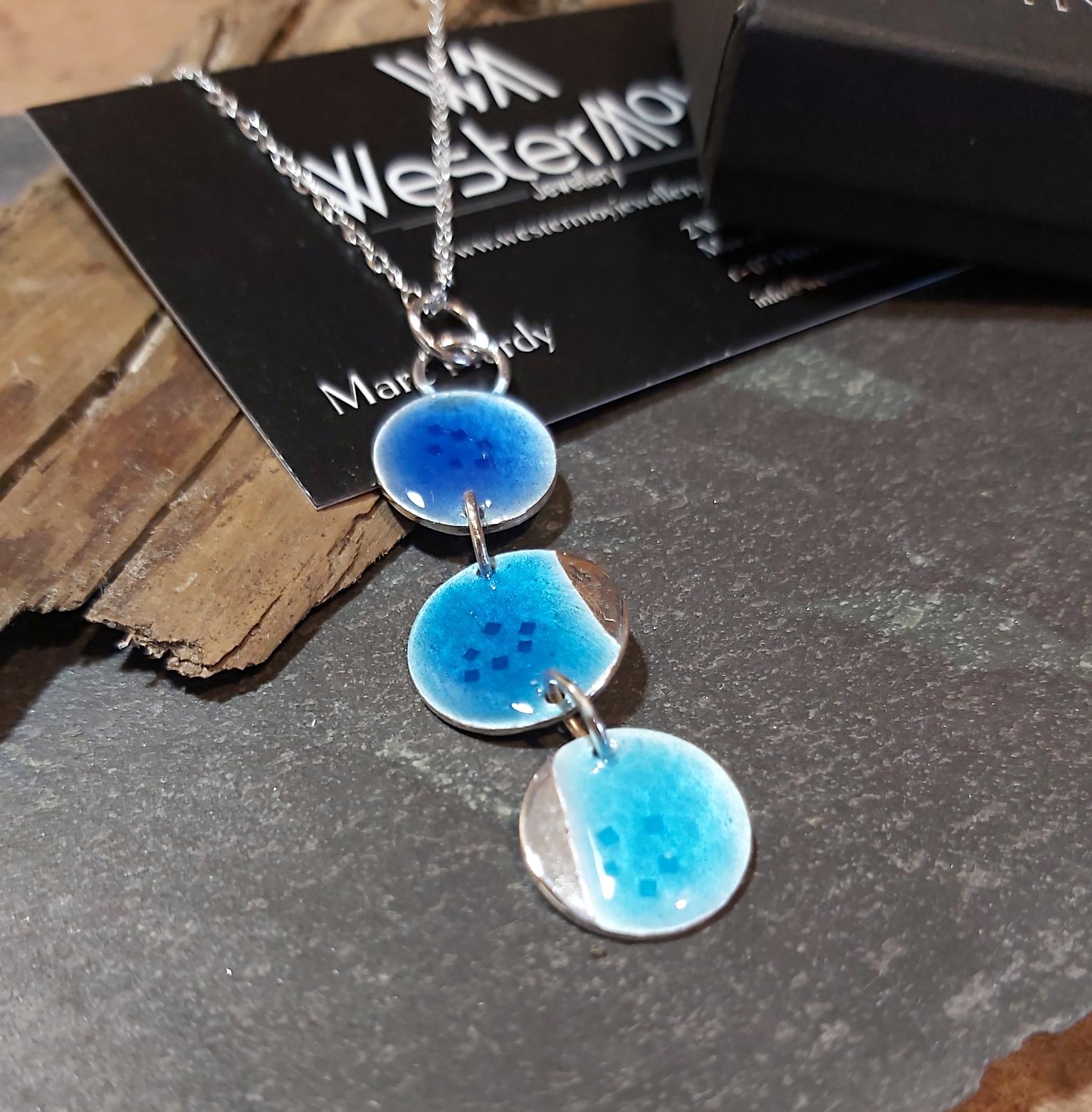 Sterling Silver Blue Circles Enamelled Pendant