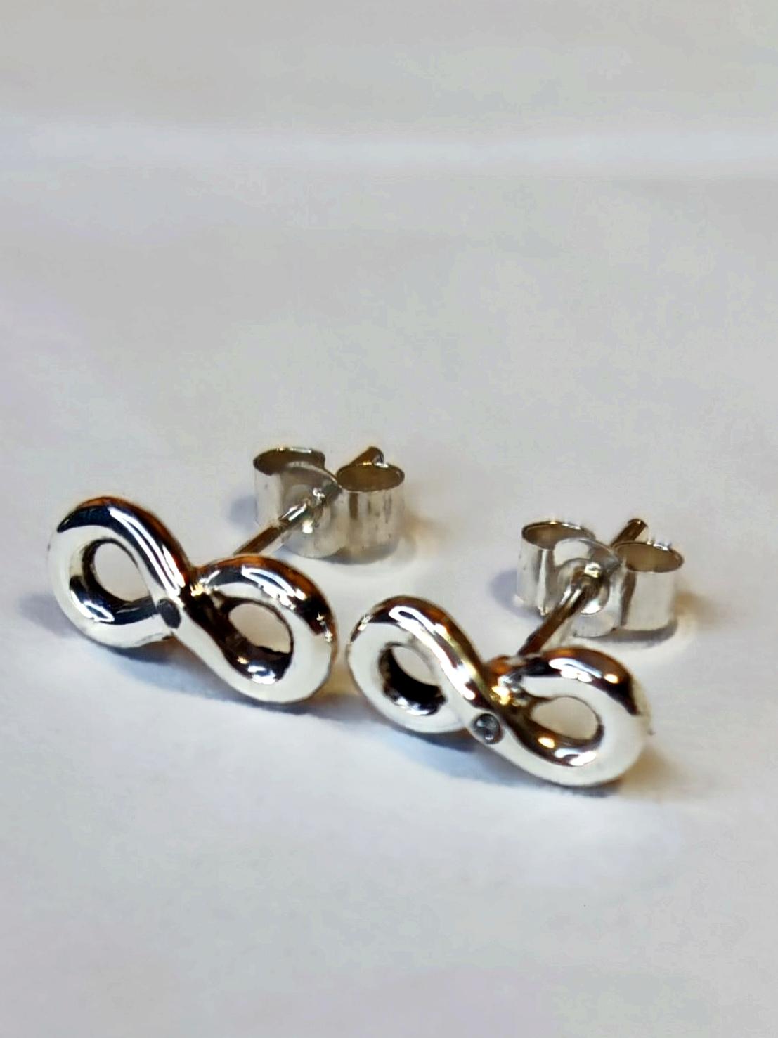 Infinity Stud Earrings with Single Cubic Zirconia, handmade in Sterling ...