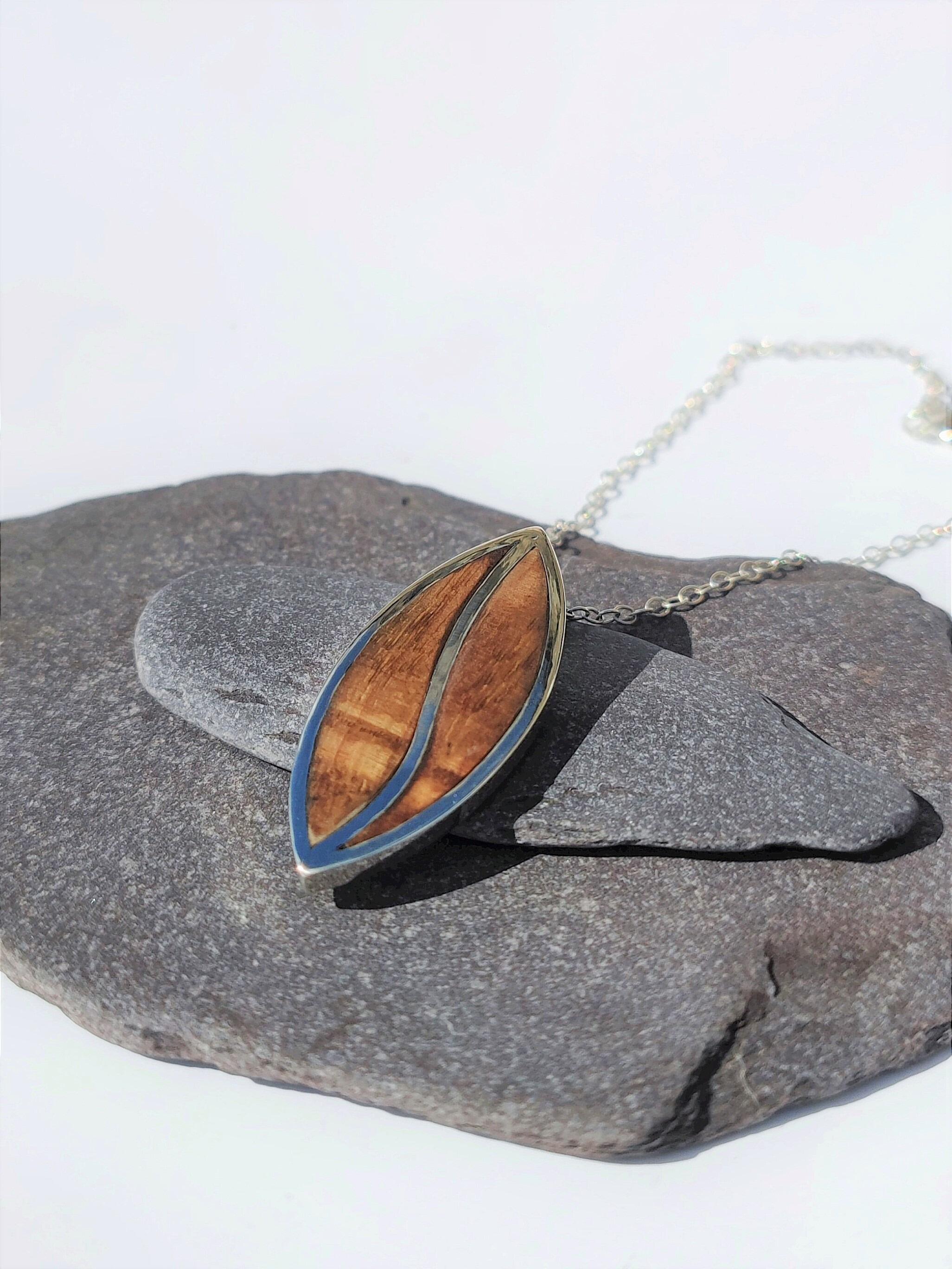 Oval Oak Inlay Pendant, handmade with Scottish Oak and Sterling Silver ...