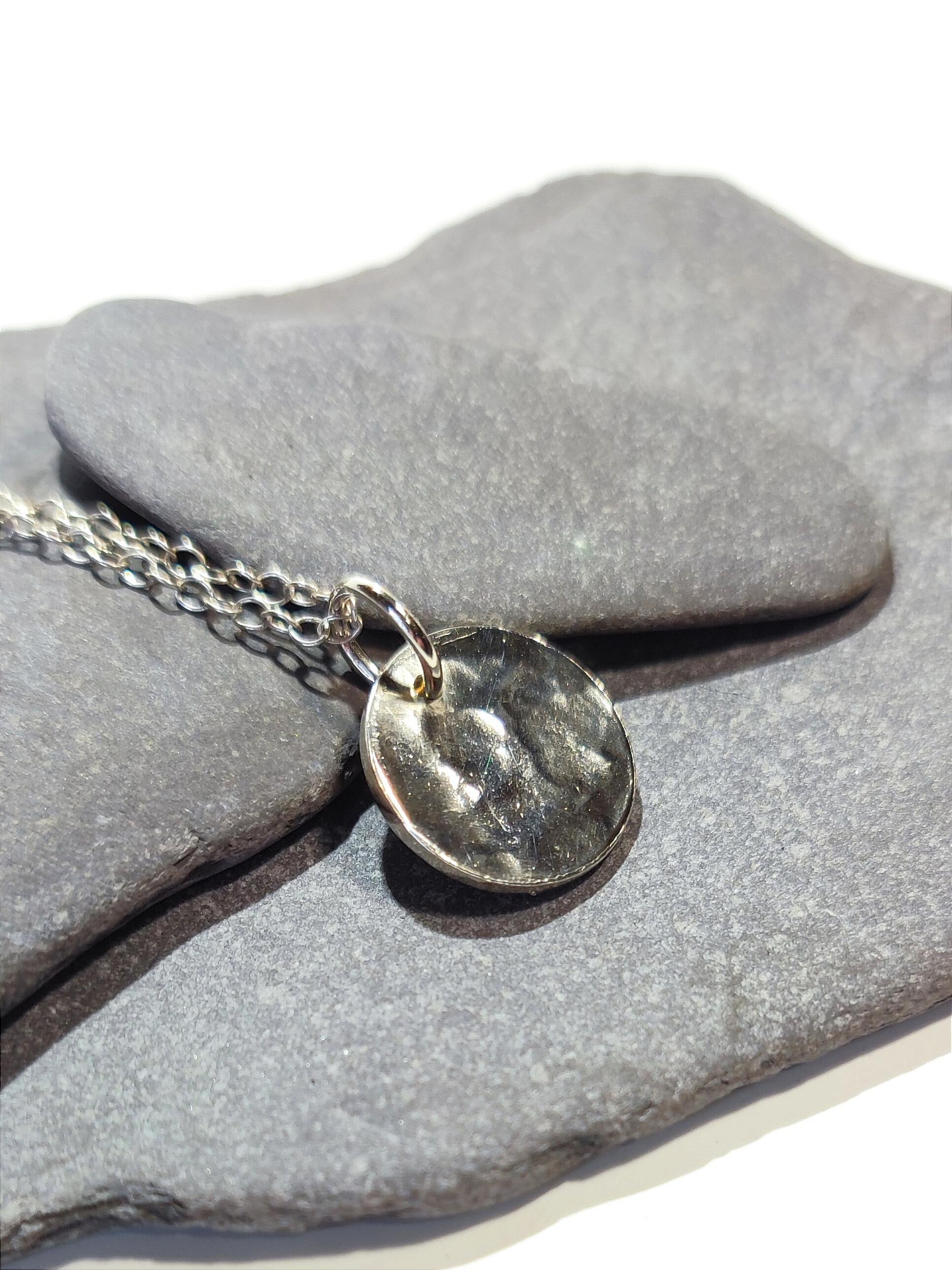 Circular Hammered Minimal Pendant, handmade with recycled sterling silver.