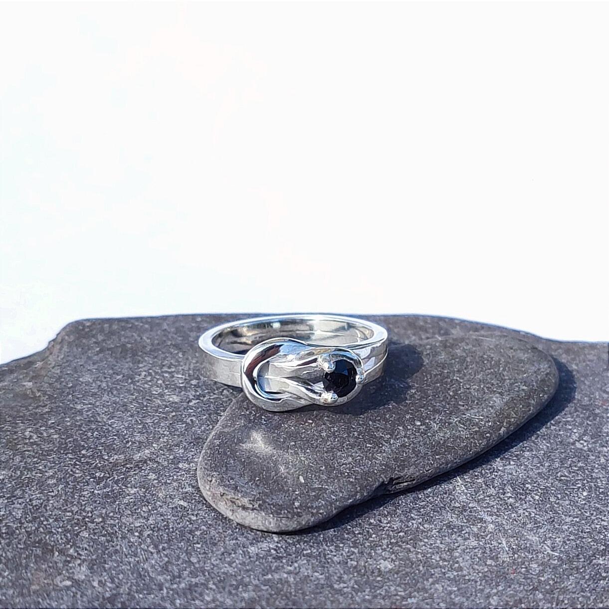Reef Knot ring with Natural Sapphire, handmade with recycled sterling ...