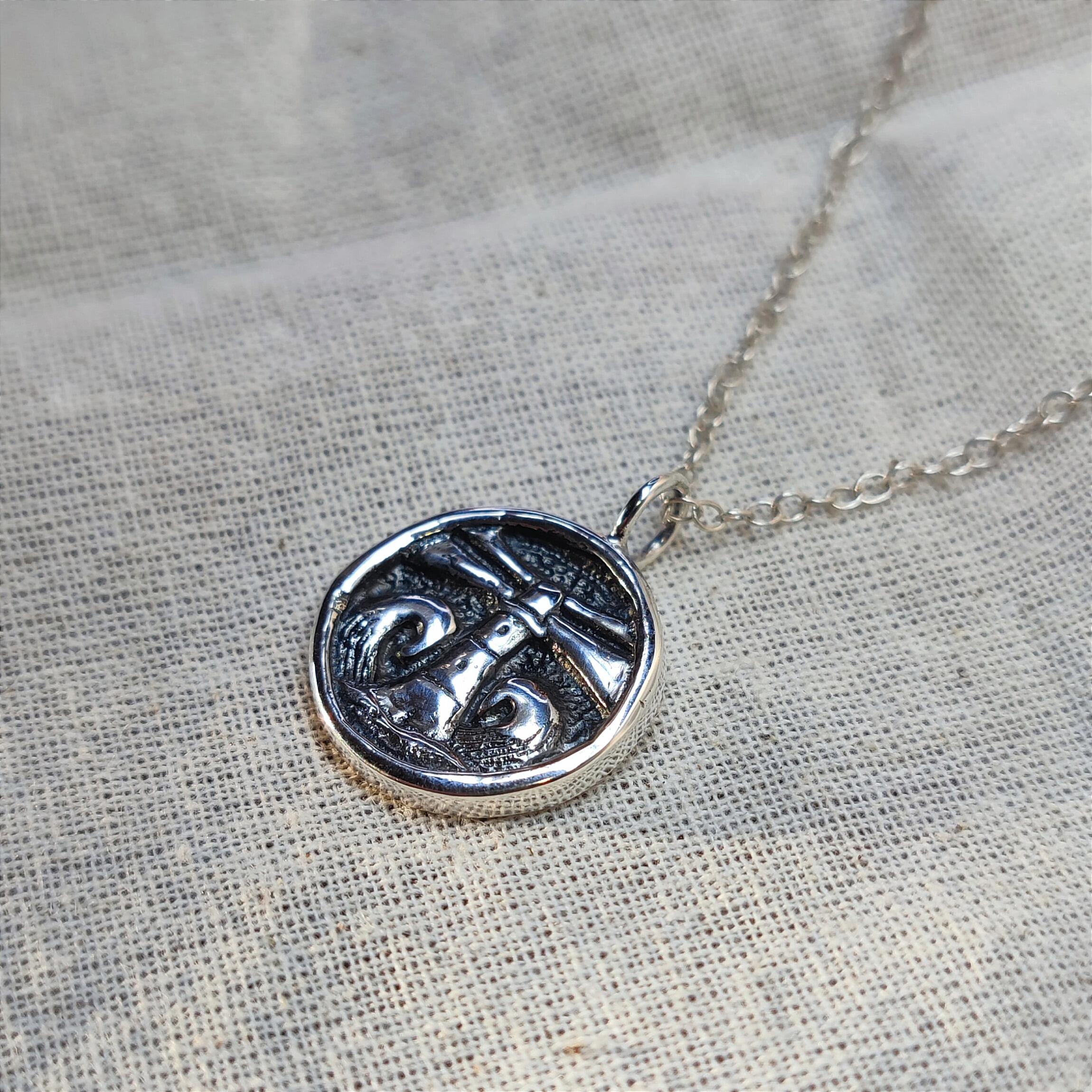 Circular Lighthouse Pendant, handmade with recycled sterling silver