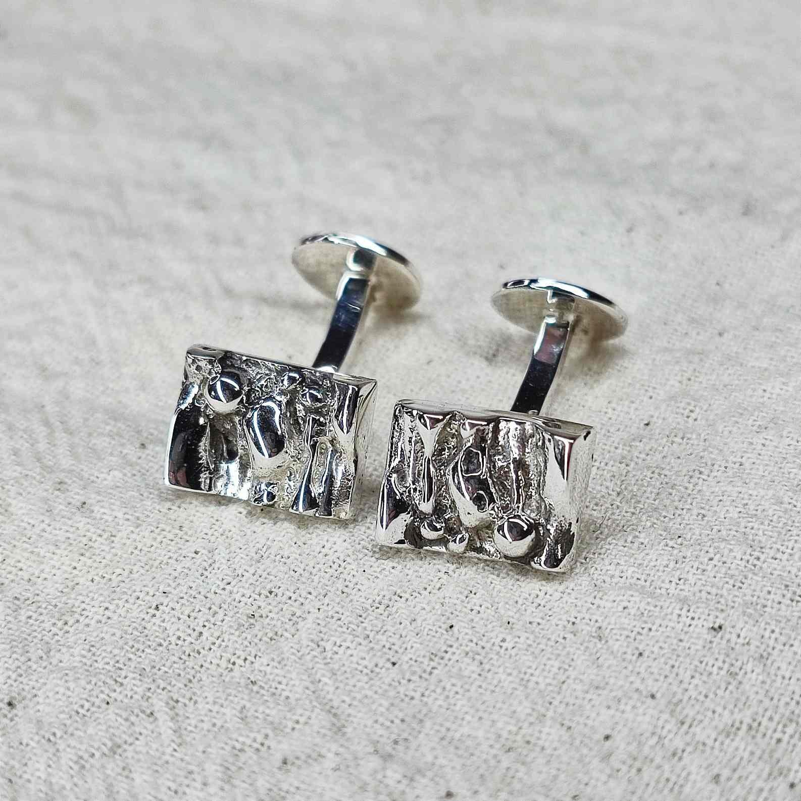 Recycled Sterling Silver Molten Cufflinks, handmade in Scotland
