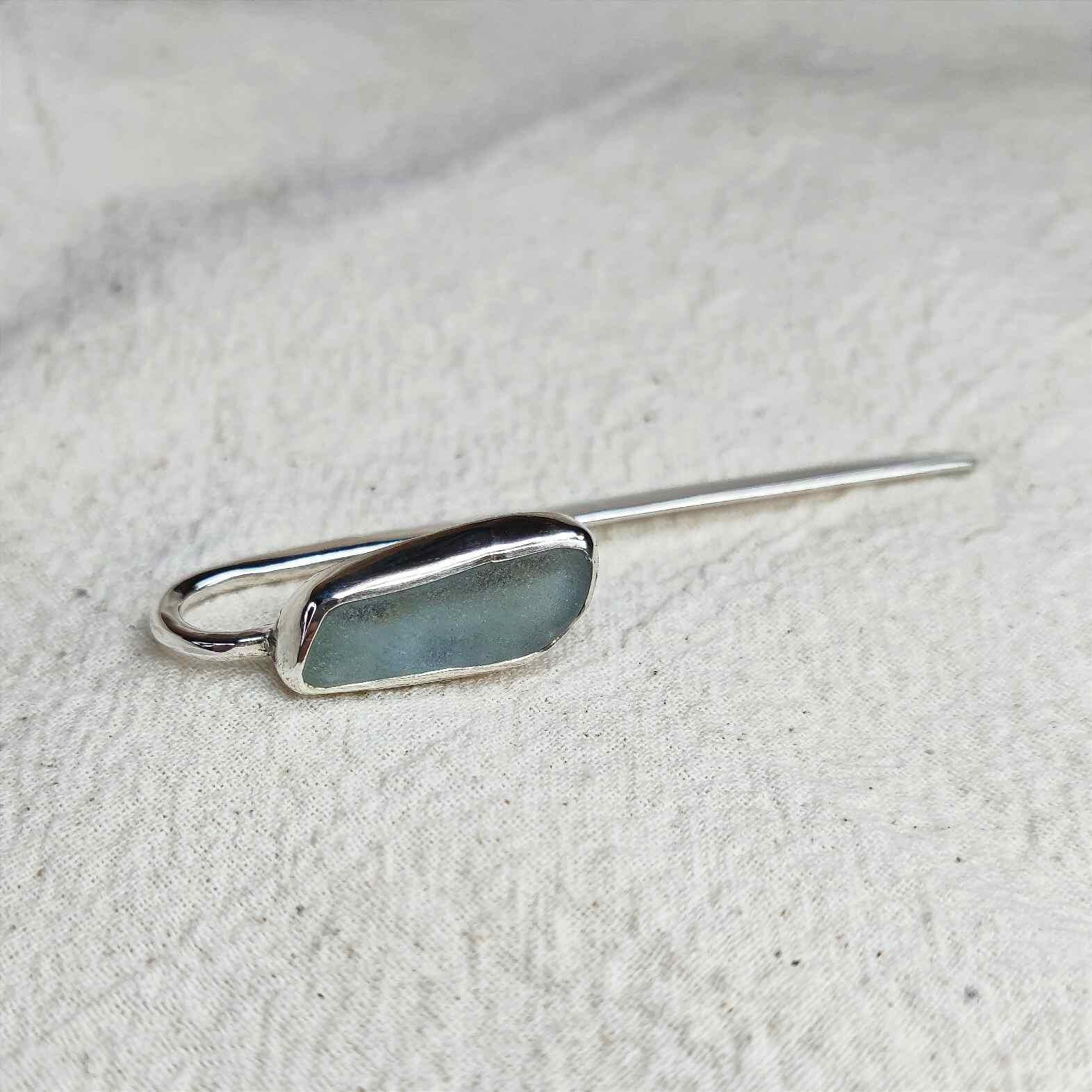 Sterling Silver Bookmark with a bezel set blue piece of sea glass