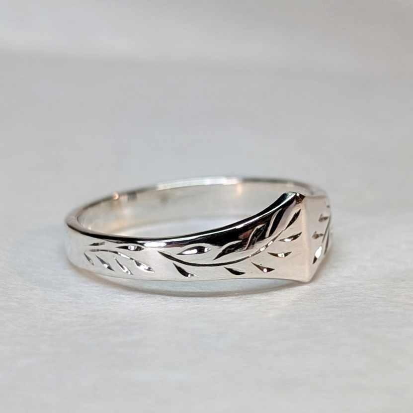 Hand Engraved Olive Branch Shaped Ring, with high polish finish ...