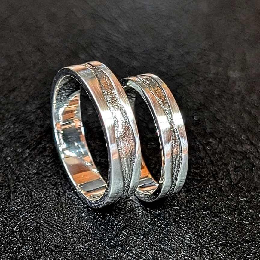 River Wedding Ring Set, textured wedding bands made with recycled ...
