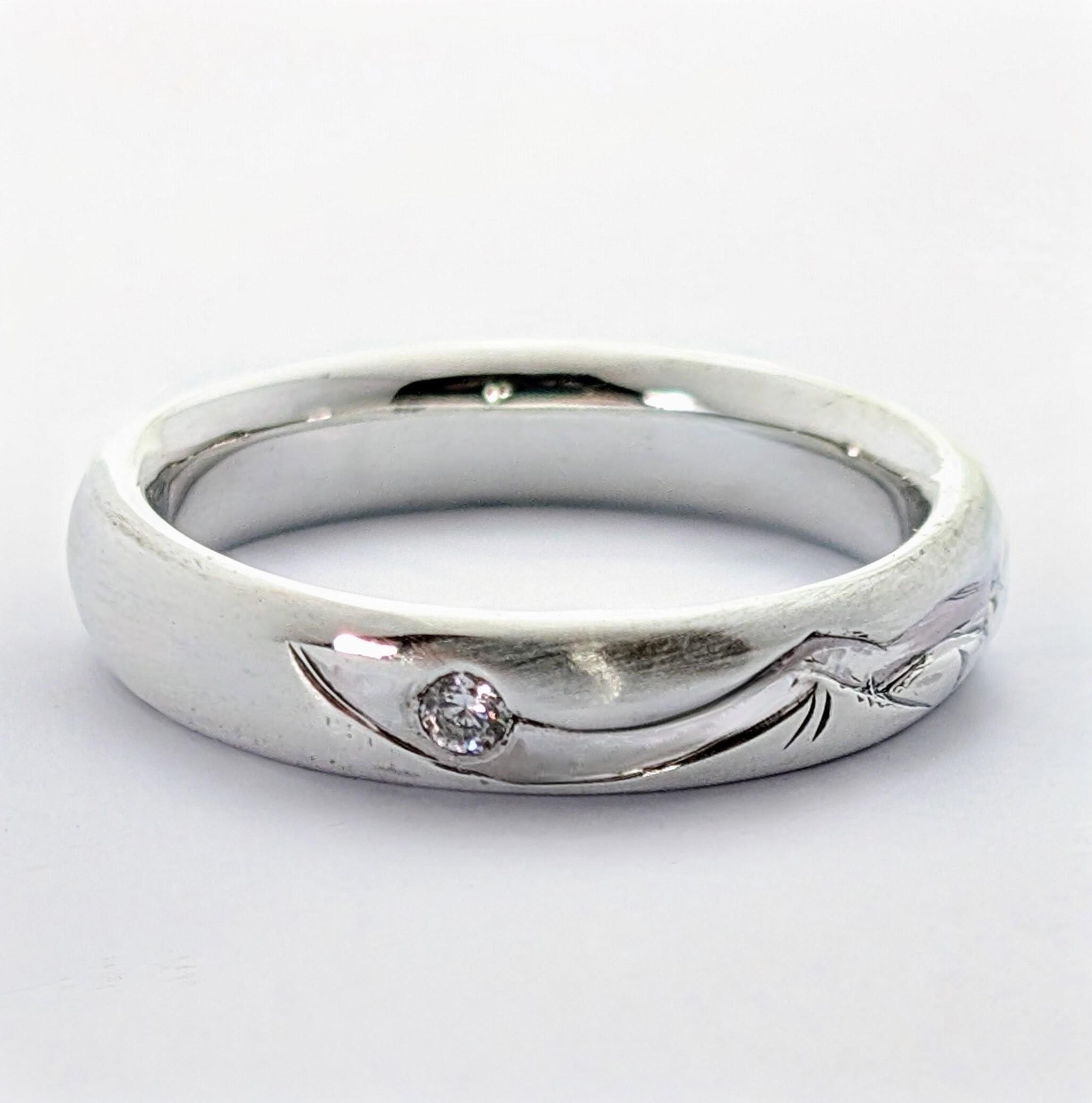 Sterling Silver Court Hand Engraved Mountain Ring with Cubic Zirconia