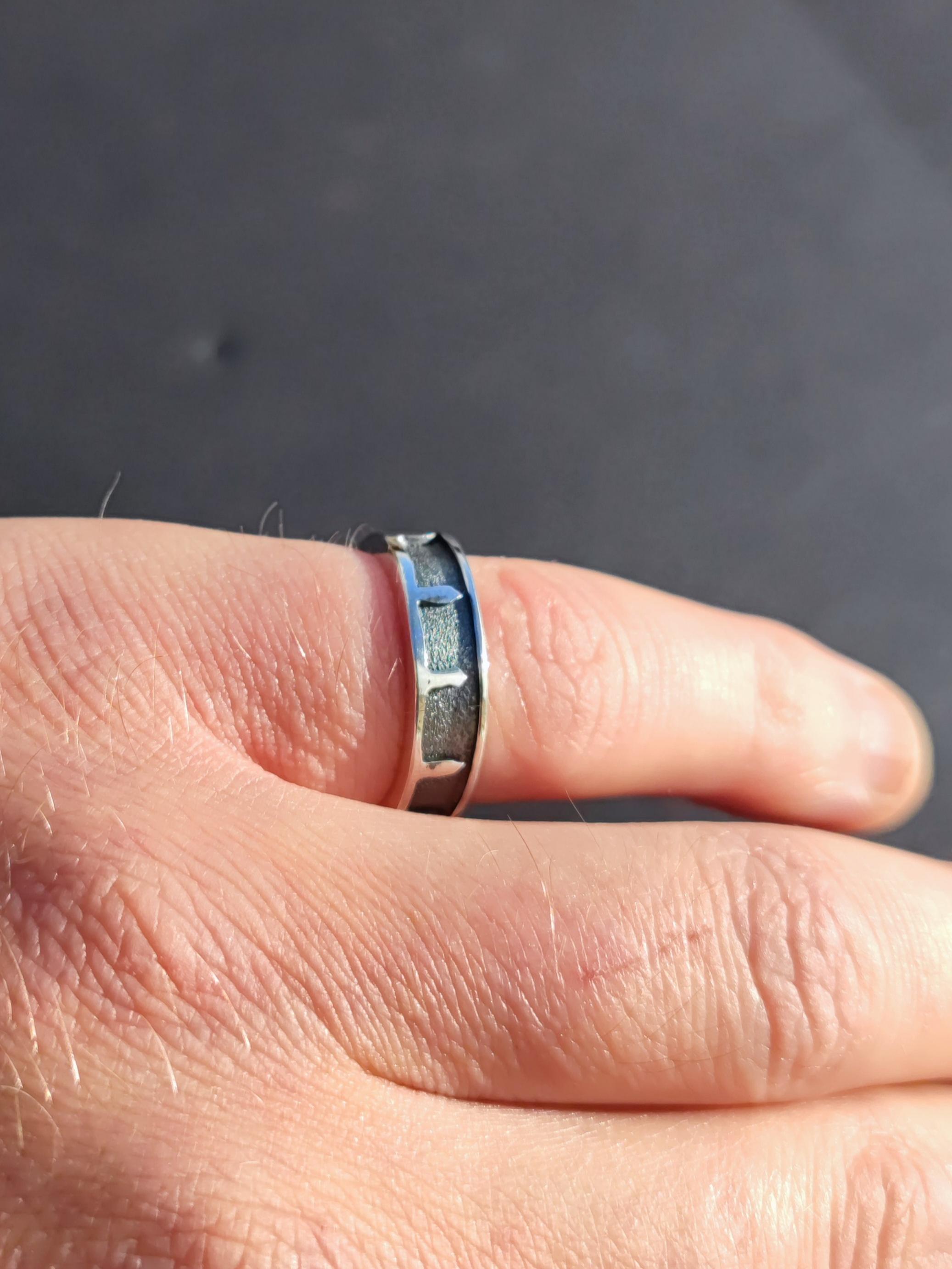Seven Standing Stones Ring, Textured and Oxidised Wide Band Ring