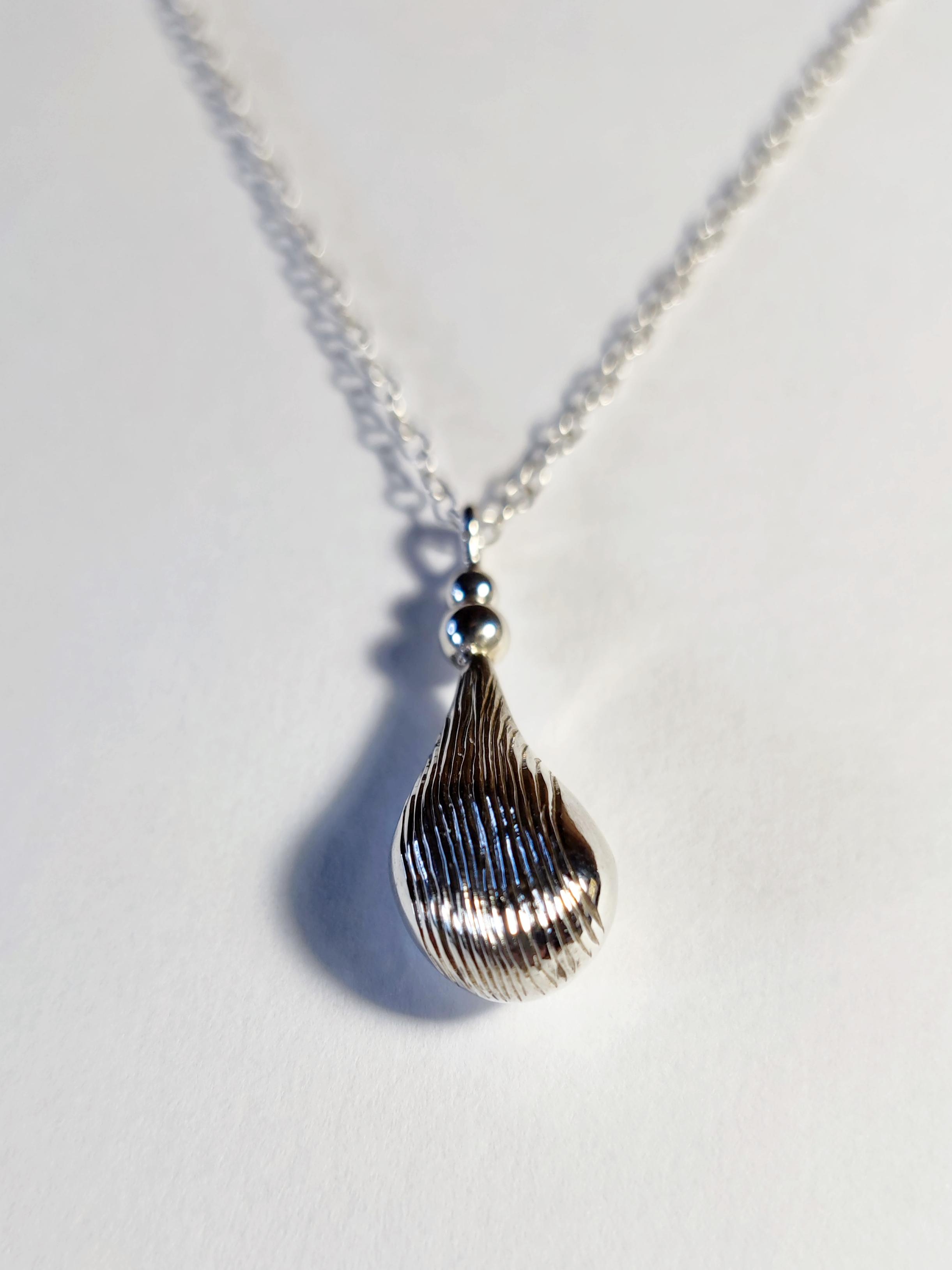 Water Droplet Pendant, Heavy Sterling Silver Pendant, hand engraved ...