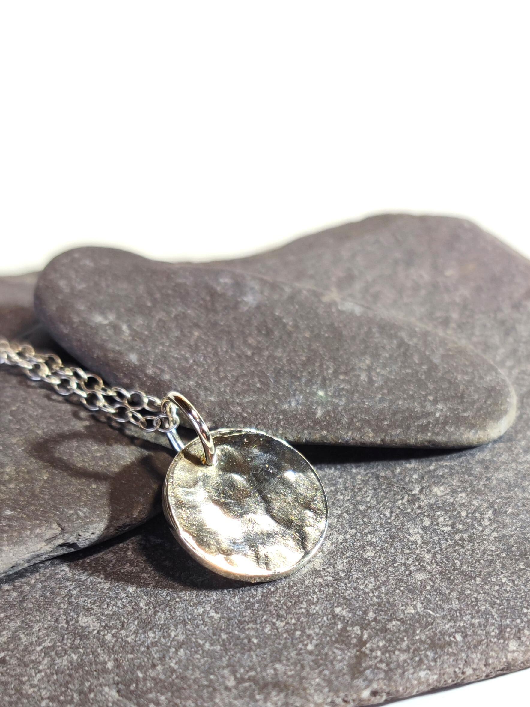 Circular Hammered Minimal Pendant, handmade with recycled sterling silver.