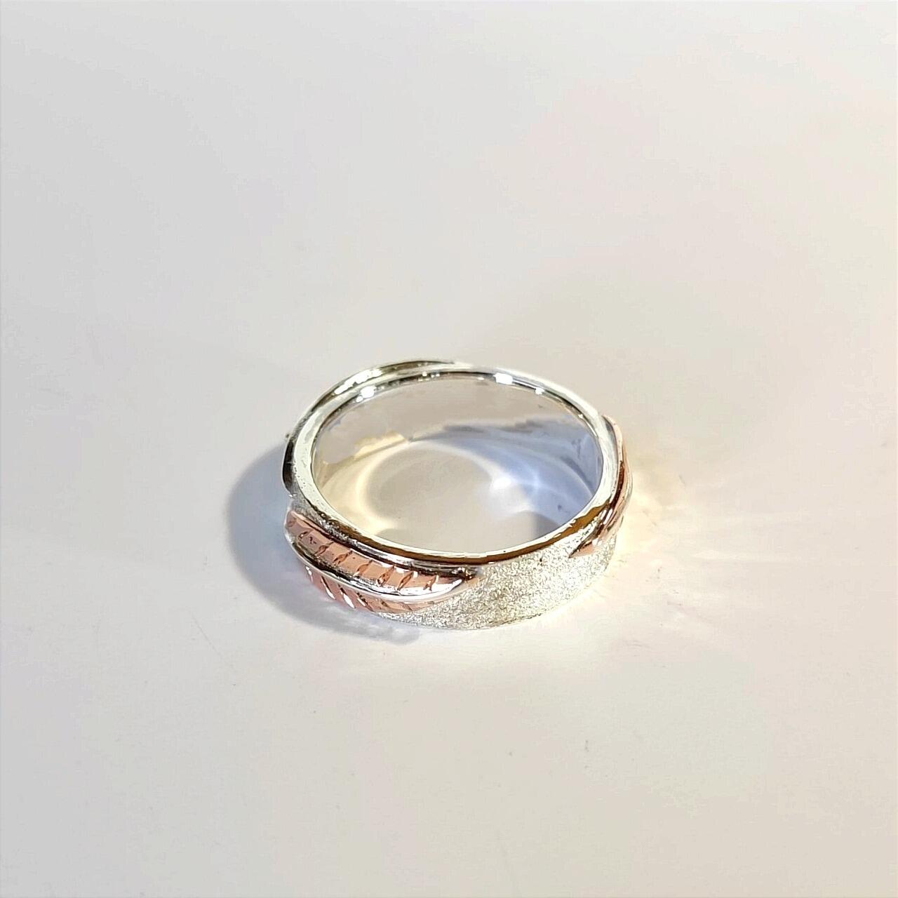 Leaf ring hand made with recycled sterling silver and copper, wide band ...