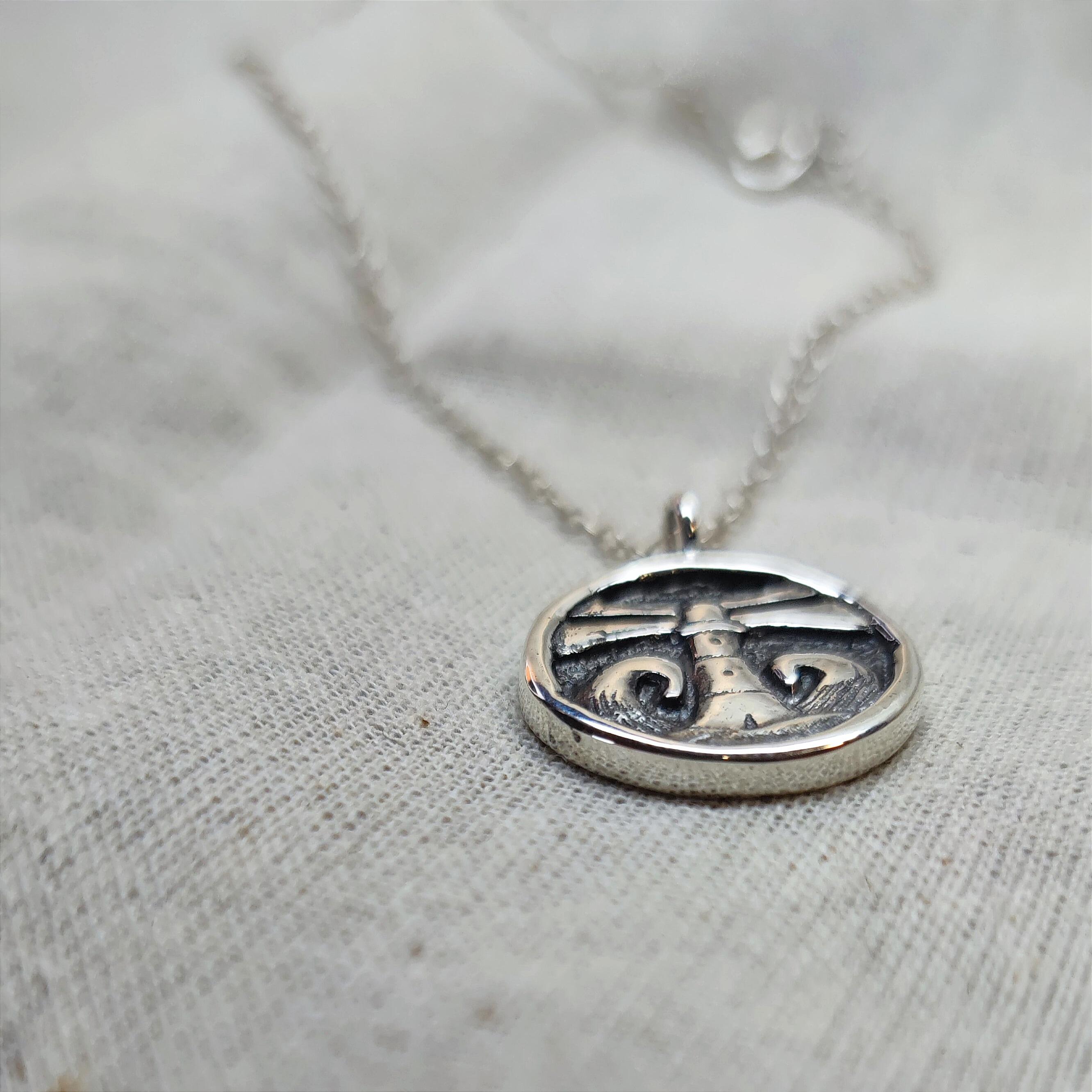 Circular Lighthouse Pendant, handmade with recycled sterling silver