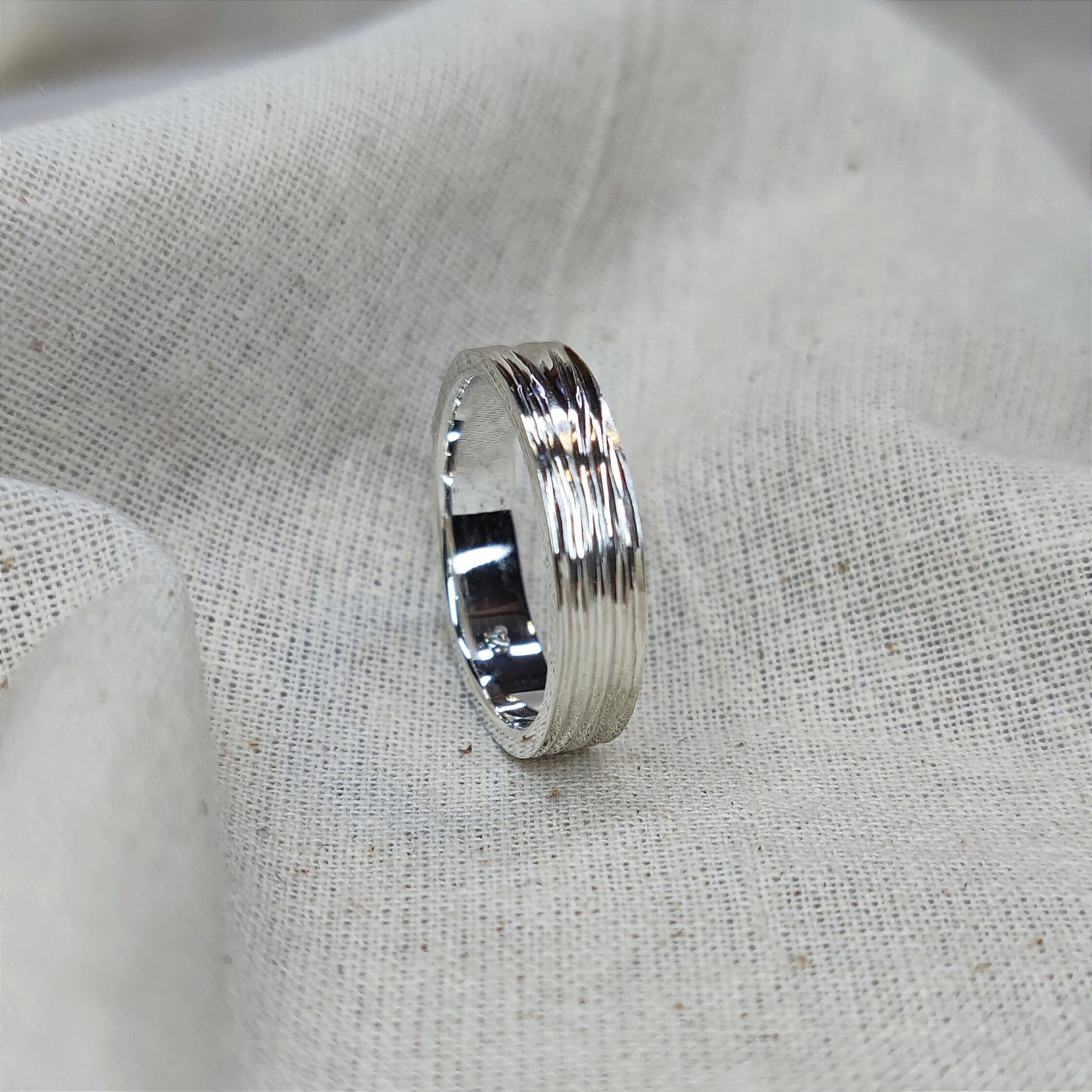 Hand Engraved Ribbon Ring, Recycled Sterling Silver