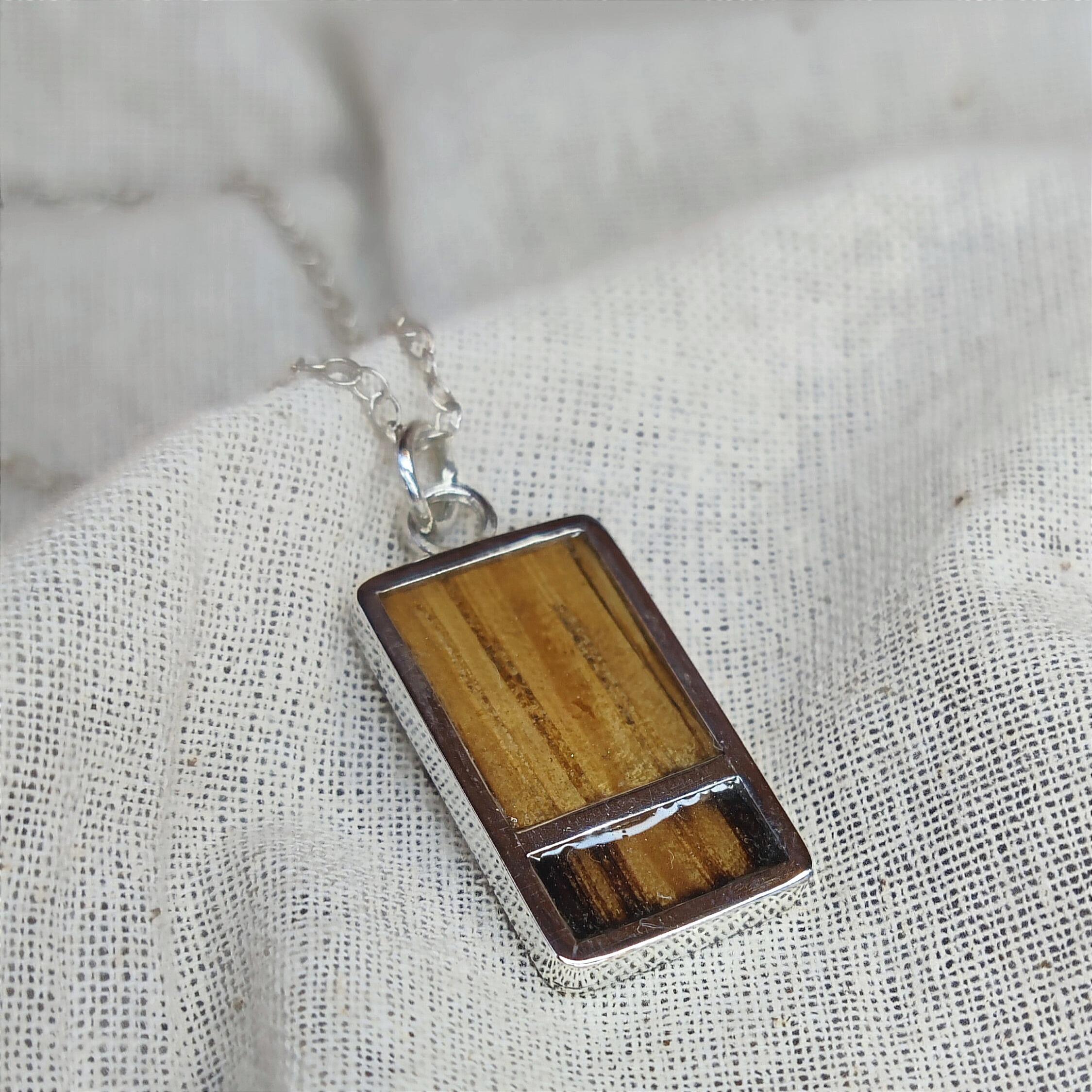 Rectangular Oak Inlay Pendant, handmade with Scottish Oak and Sterling ...