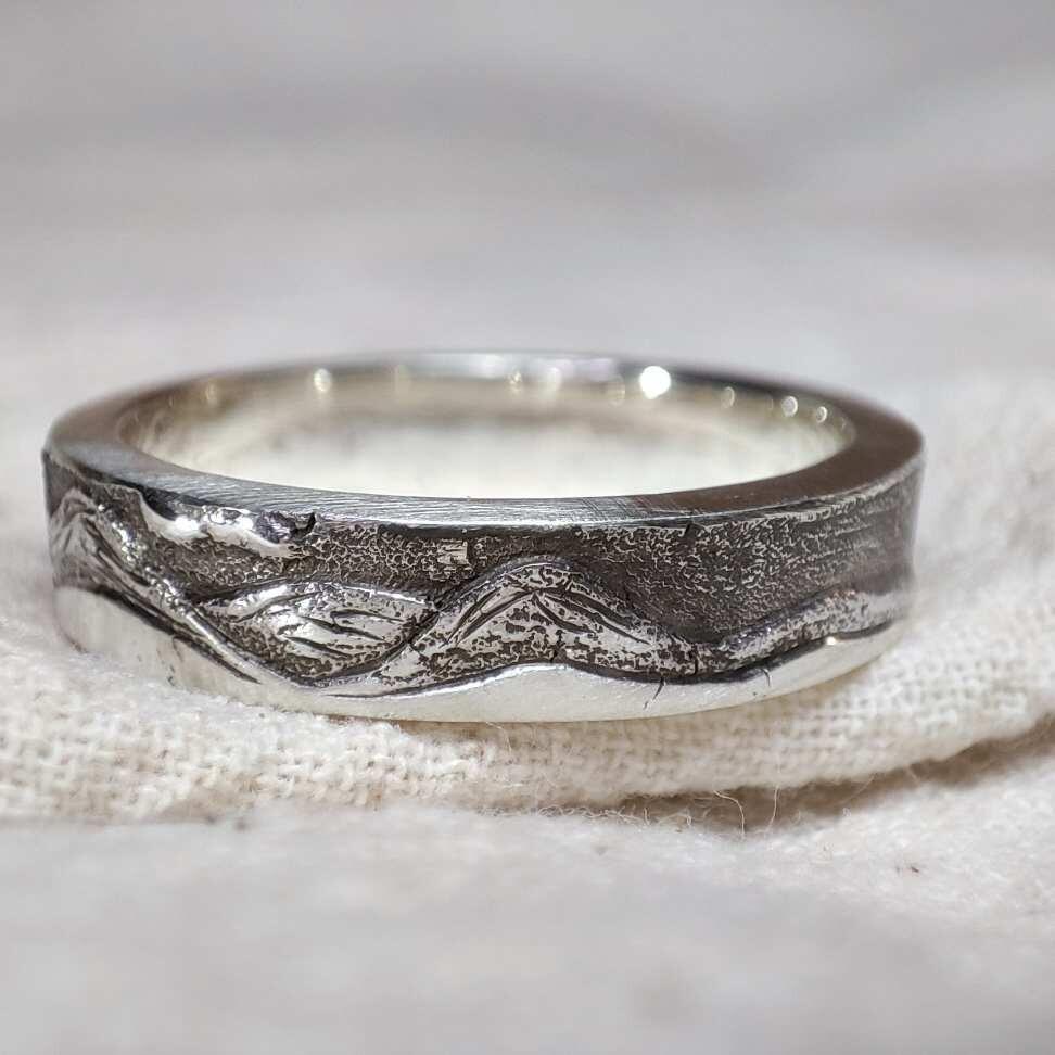 Hand Engraved Three Tree Mountain Ring, handmade with recycled sterling ...
