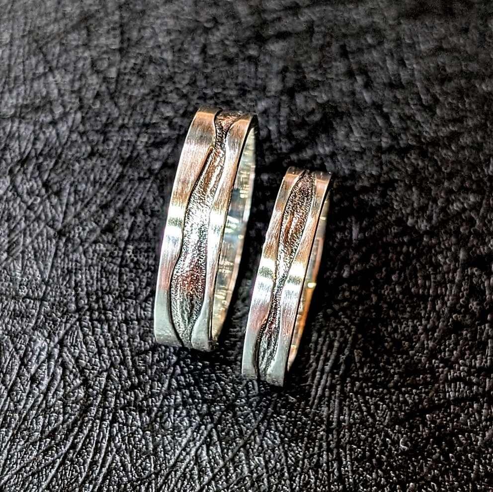 River Wedding Ring Set, textured wedding bands made with recycled ...