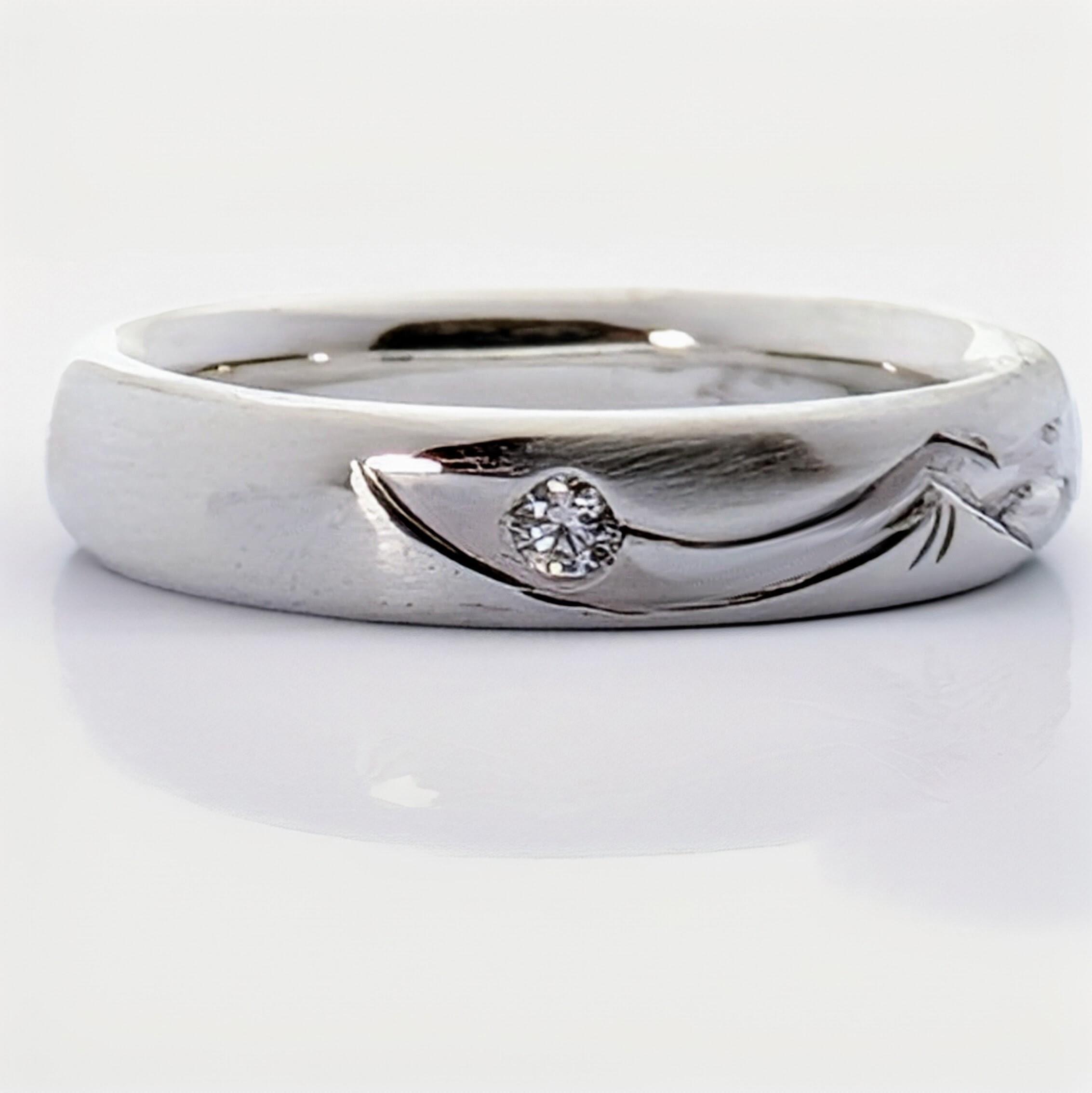 Sterling Silver Court Hand Engraved Mountain Ring with Cubic Zirconia