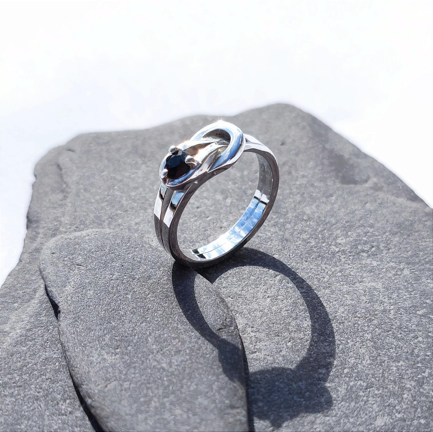 Reef Knot ring with Natural Sapphire, handmade with recycled sterling ...