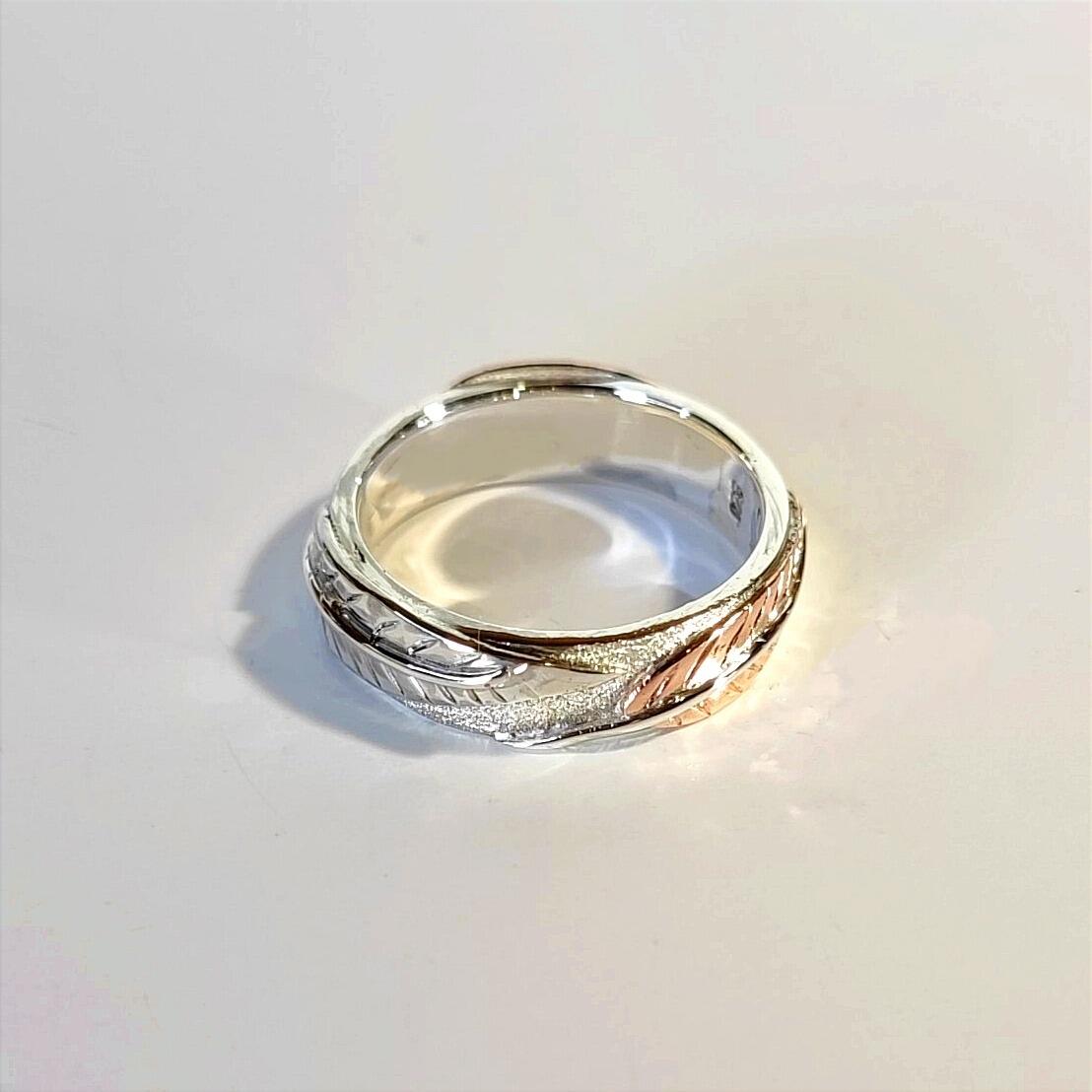 Leaf ring hand made with recycled sterling silver and copper, wide band ...