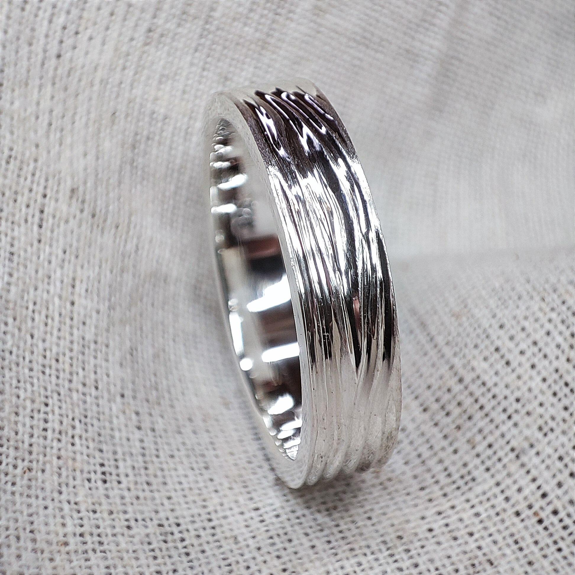 Hand Engraved Ribbon Ring, Recycled Sterling Silver