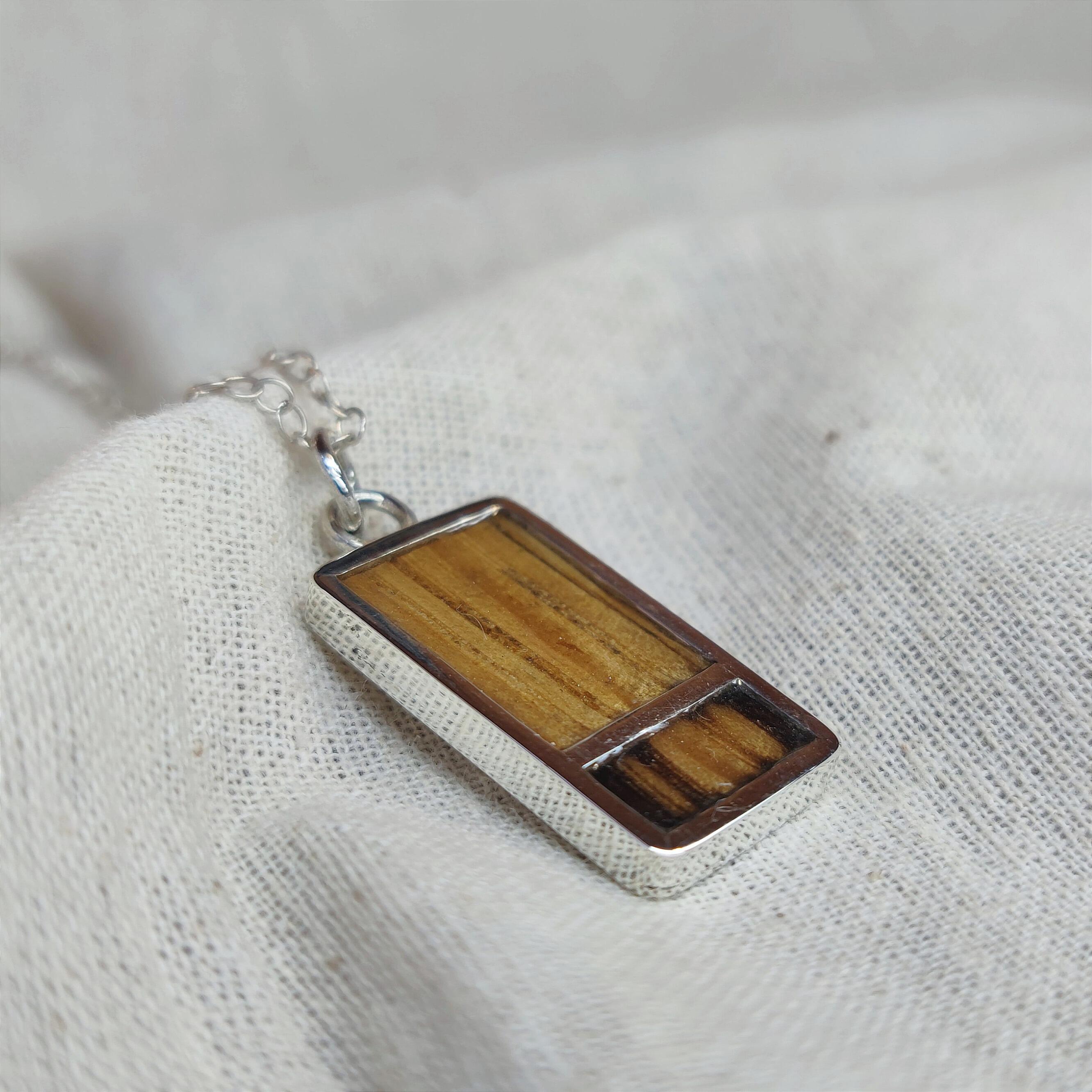 Rectangular Oak Inlay Pendant, handmade with Scottish Oak and Sterling ...