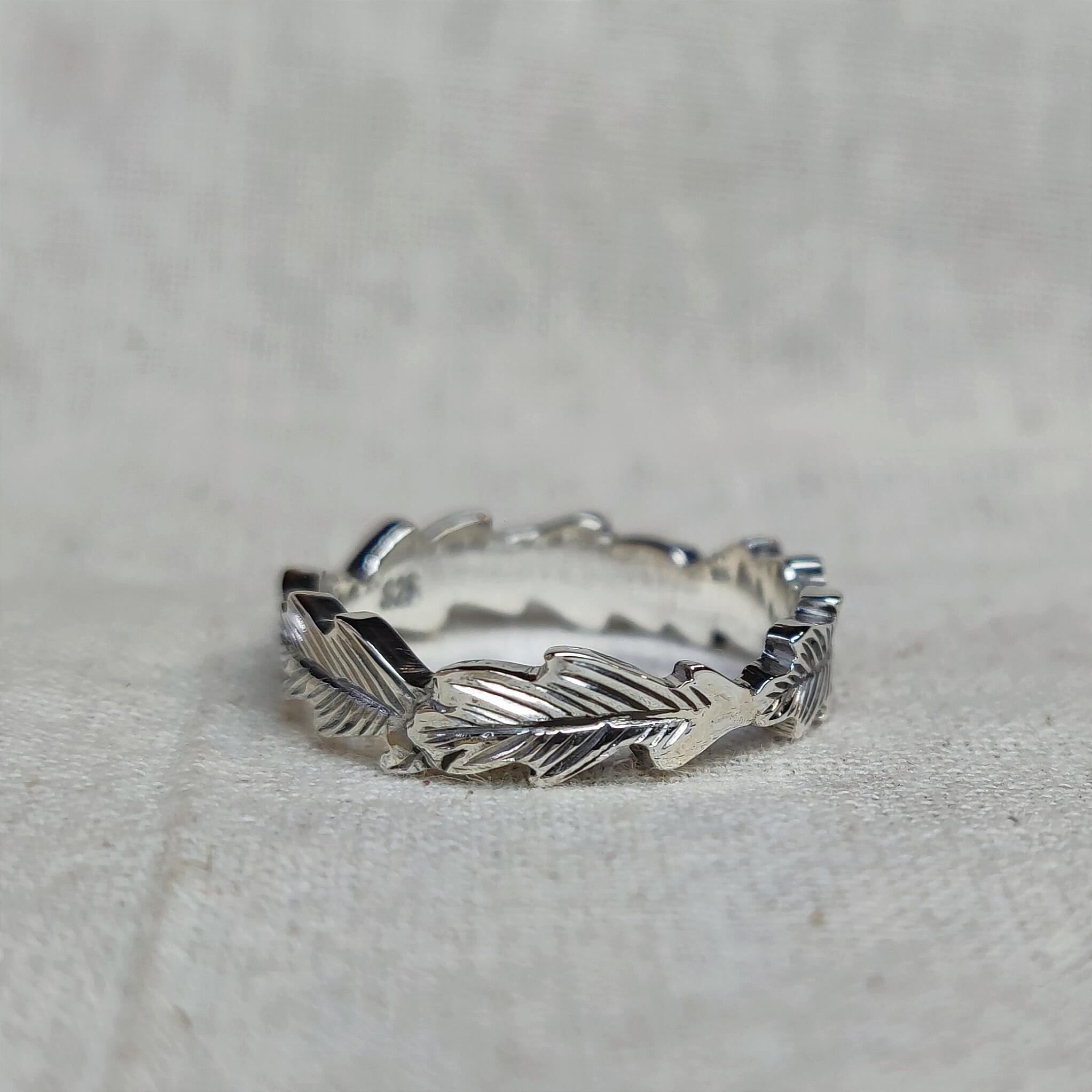 Hand Engraved Oak Leaf Ring, handmade with recycled sterling silver