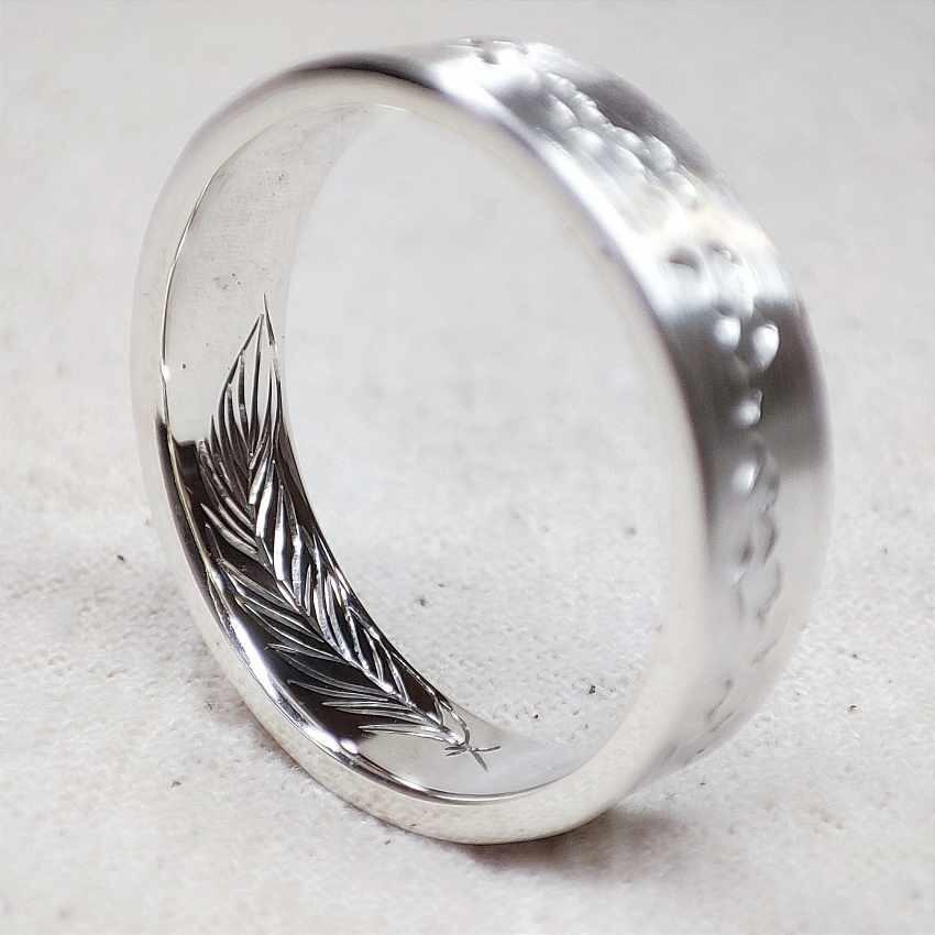 Birds Wide Band Ring with Inner Feather Engraving, handmade with ...