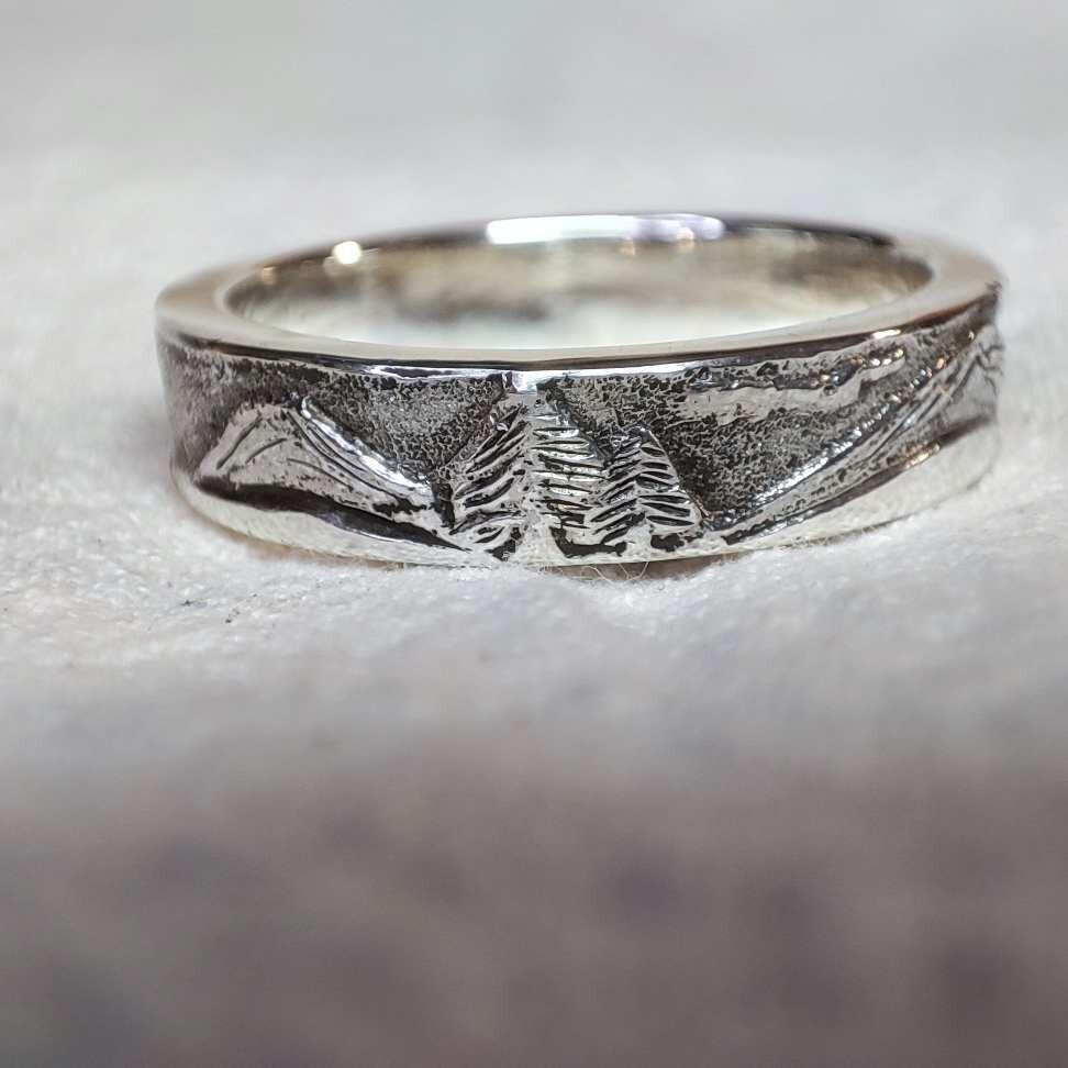 Hand Engraved Three Tree Mountain Ring, handmade with recycled sterling ...