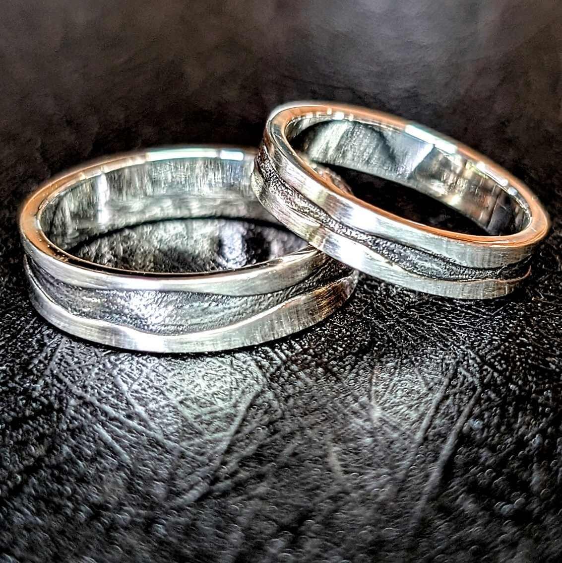 River Wedding Ring Set, textured wedding bands made with recycled ...
